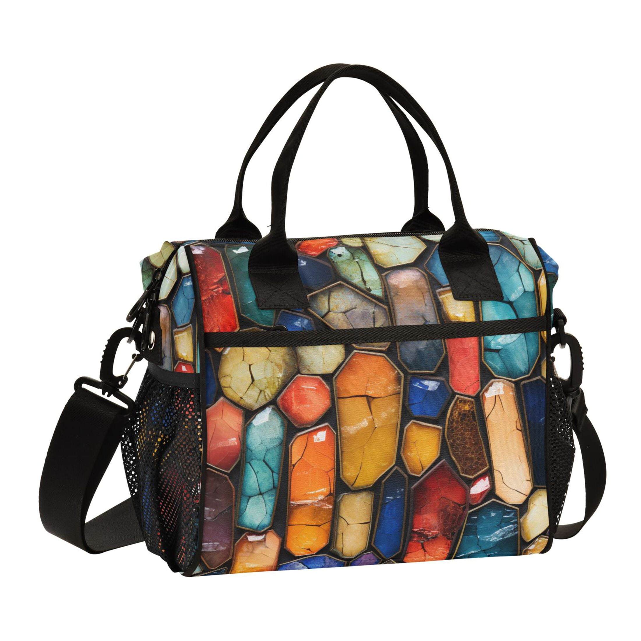 Colorful Mosaic Gemstones Lunch Bag Insulated Lunch Box Leakproof ...