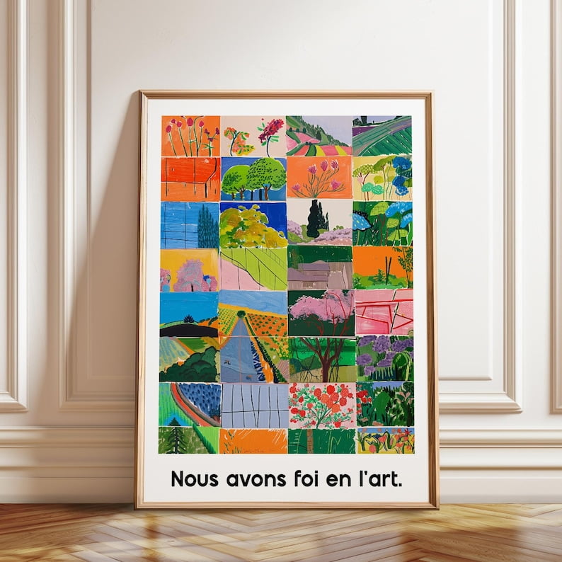 Colorful Mosaic Of Nature Art Poster - French Eclectic 'Nous Avons Foi ...