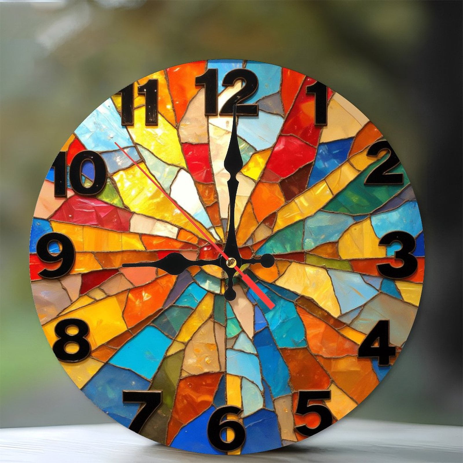 Colorful Mosaic Wall Clock 12 Inch Unique Home Decor 10-Inch Silent Wooden Wall Clock, Battery ...
