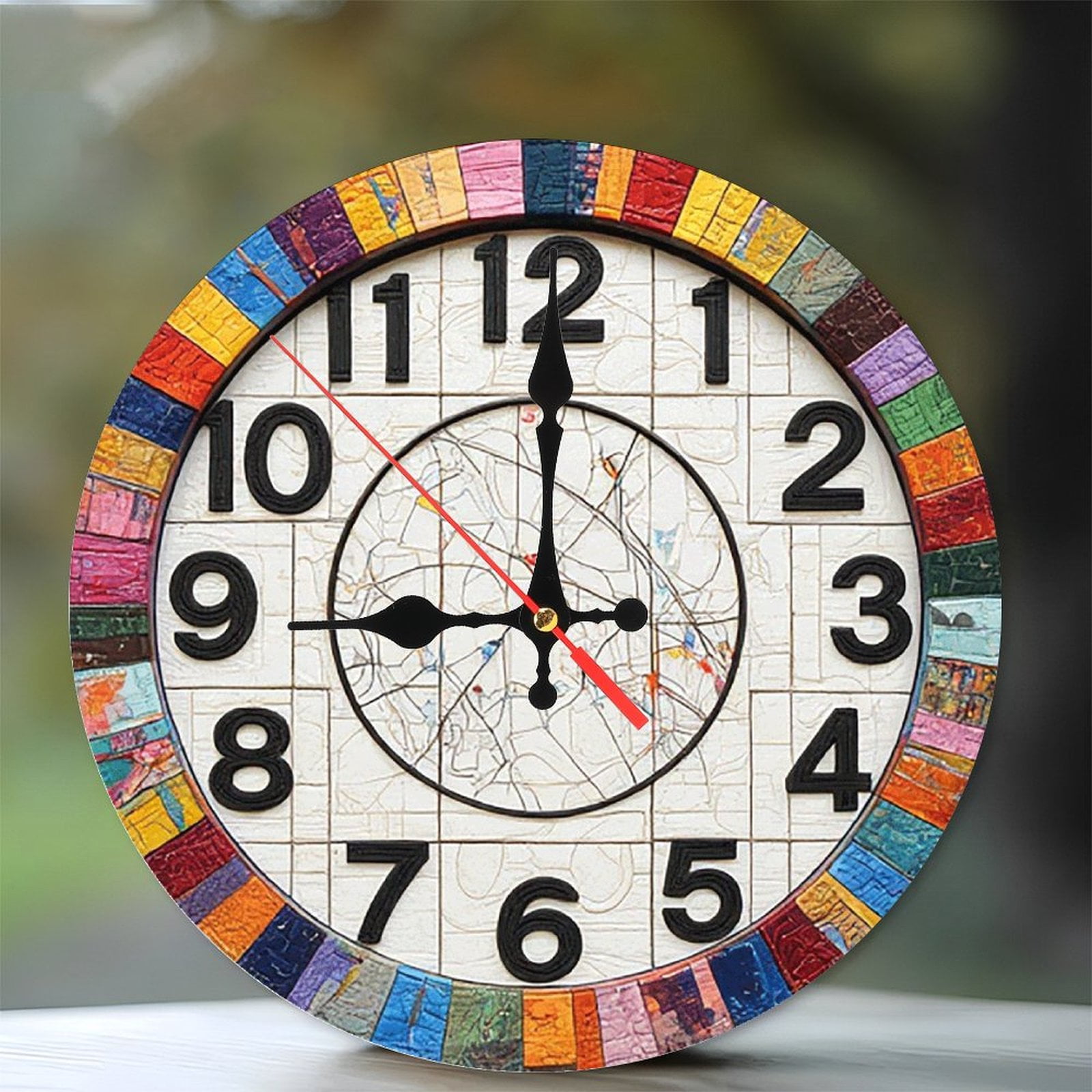 Colorful Mosaic Wall Clock Rainbow Frame Home Decor 10-Inch Silent Wooden Wall Clock, Battery ...