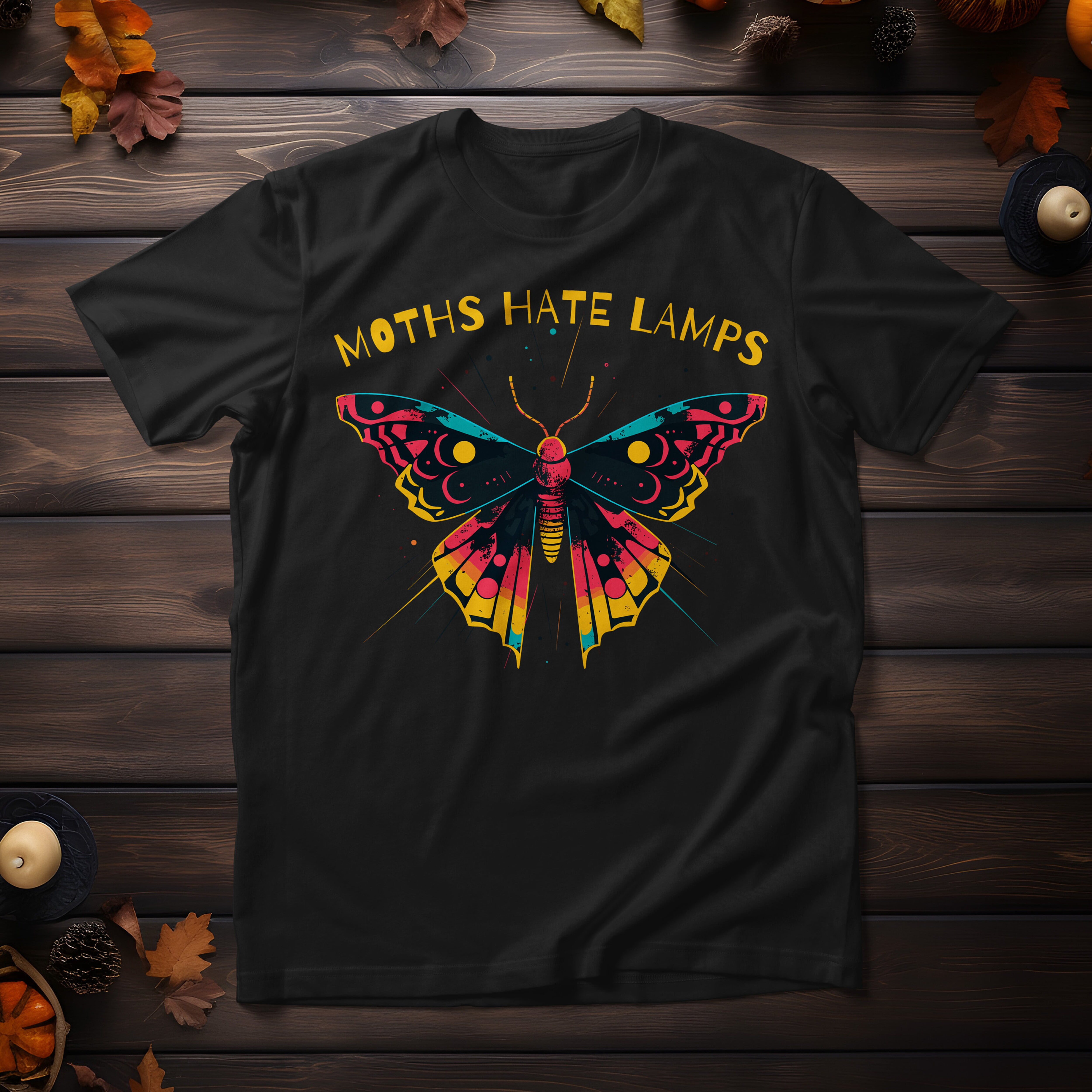 Colorful Moths Hate Lamps Street Art Styled Unisex Cotton T-Shirt ...