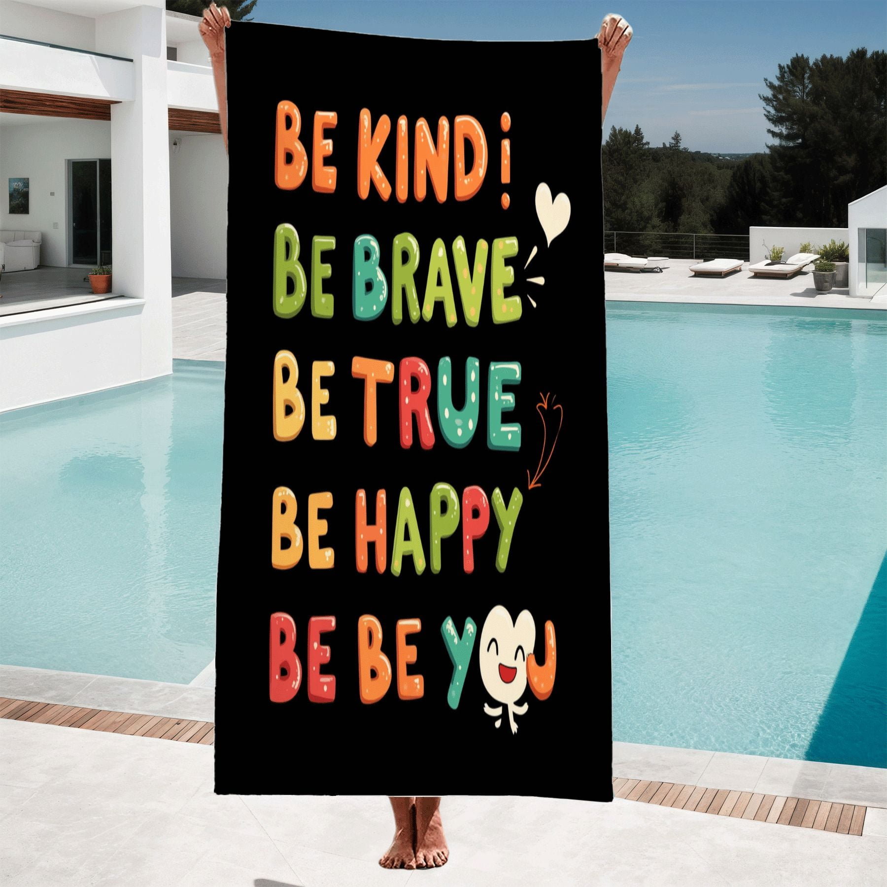 Colorful Motivational Beach Towel - " BE KIND BE BRAVE BE TRUE BE HAPPY ...