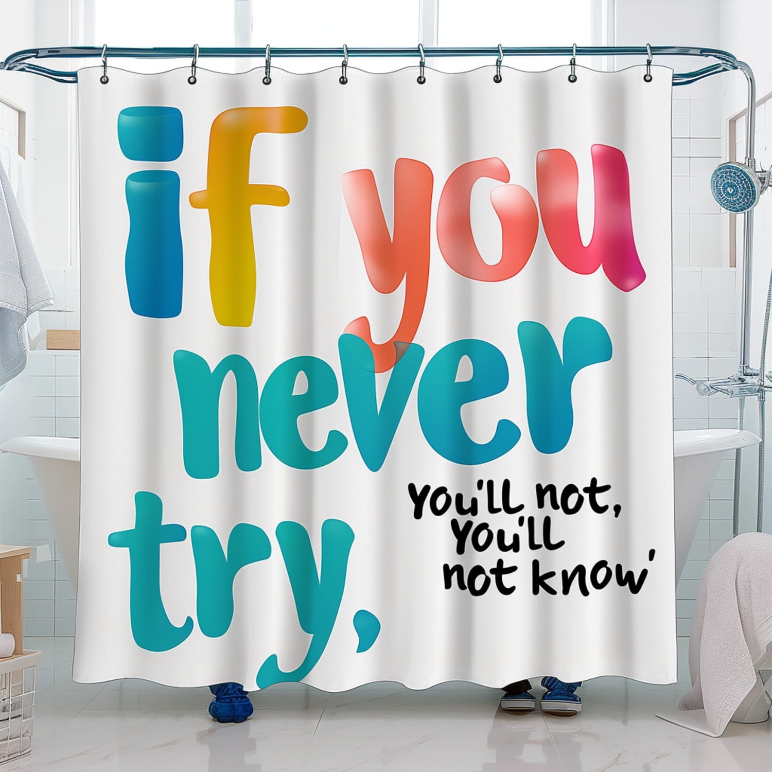 Colorful Motivational Quote Shower Curtain For Modern Bathroom Decor