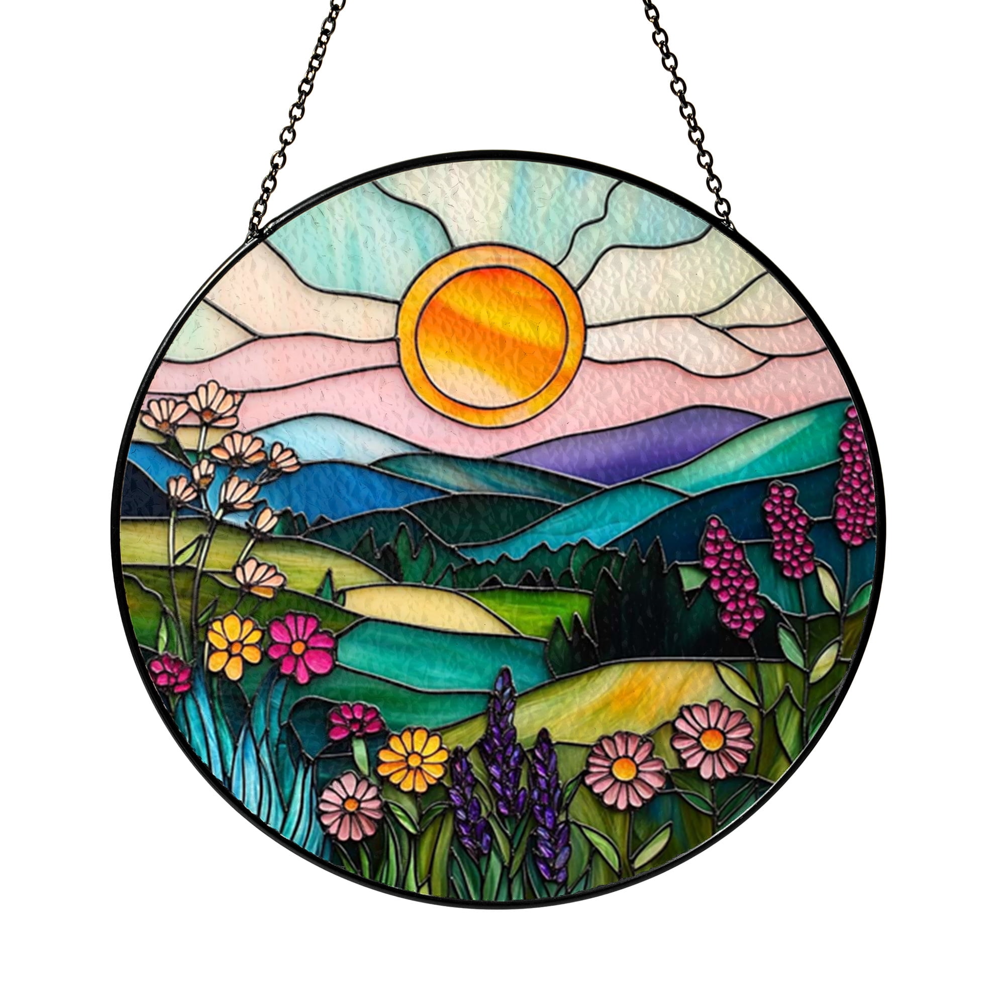 Colorful Mountain Flower Glass Suncatcher – Scenic Window Decor ...