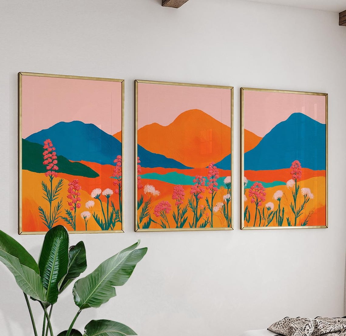 Colorful Mountain Landscape Floral Nature Decor Art Set 3 Unframed ...