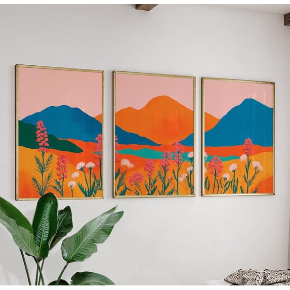 Colorful Mountain Landscape Floral Nature Decor Art Set 3 Unframed ...