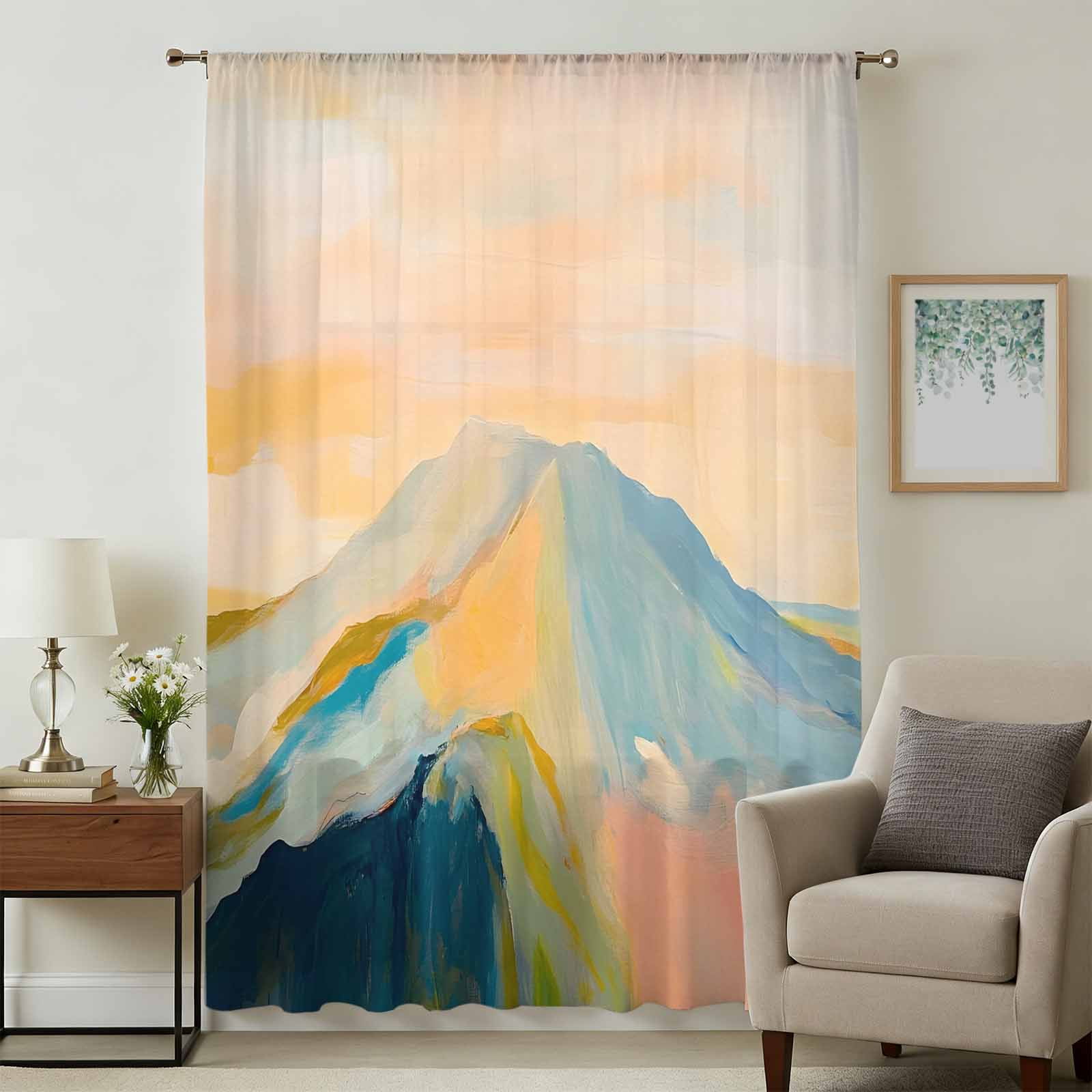 Colorful Mountain Sheer Curtains 72 Inches Long for Living Room ...