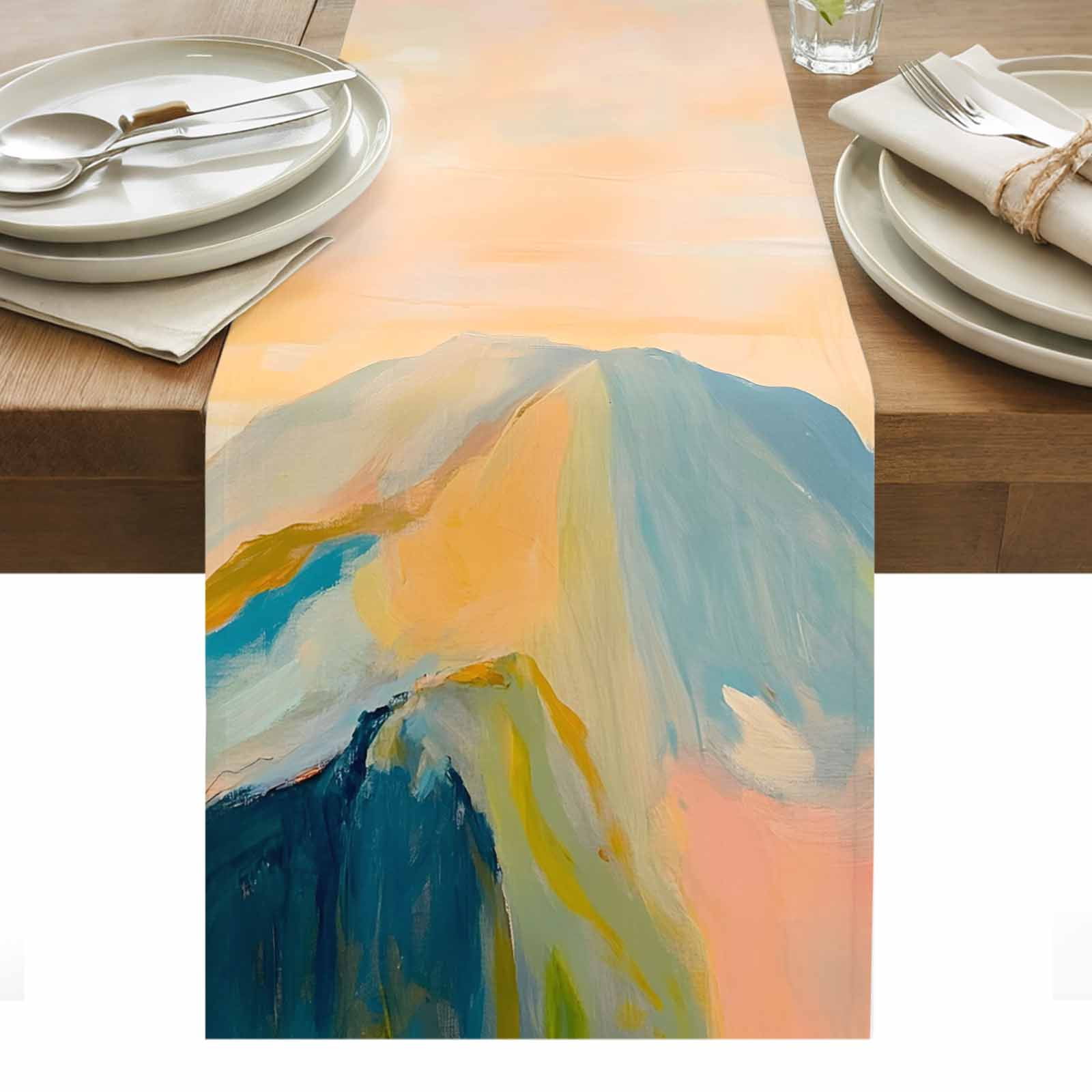 Colorful Mountain Table Runner Farmhouse Abstract Natural Scenery ...