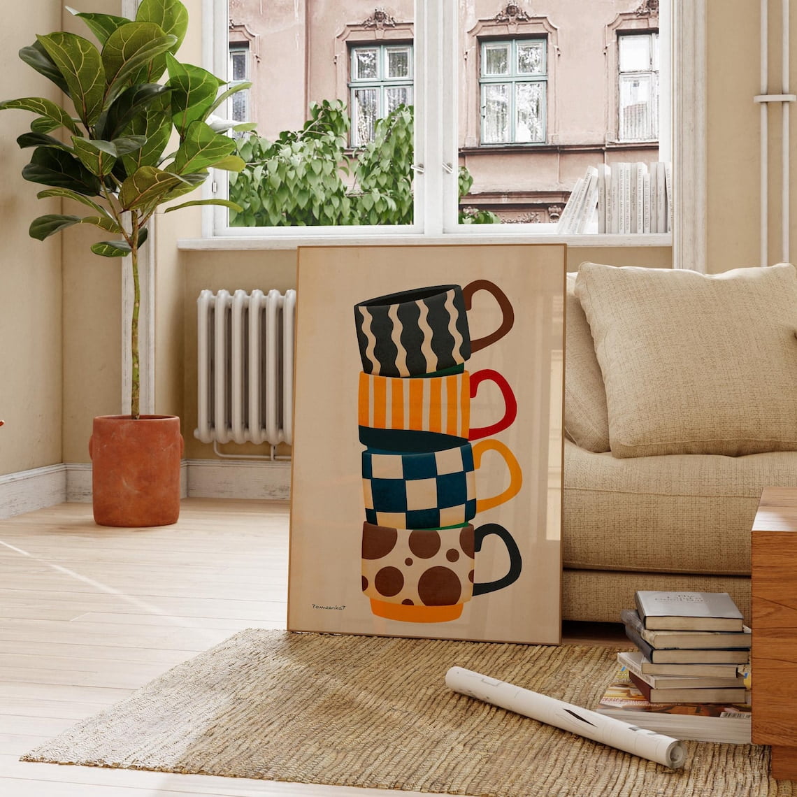 Colorful Mugs Poster Retro Coffee Kitchen Wall Art Design1 Poster ...