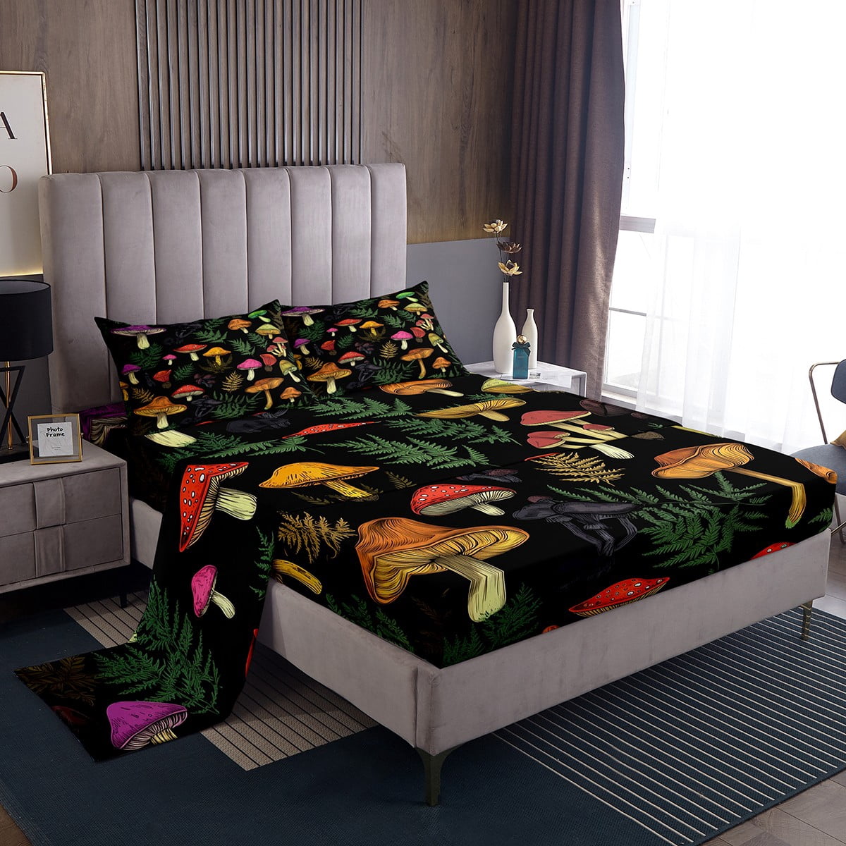 Colorful Mushroom Bed Sheets Set Queen Size,Hippie Mushroom Bedding Set ...