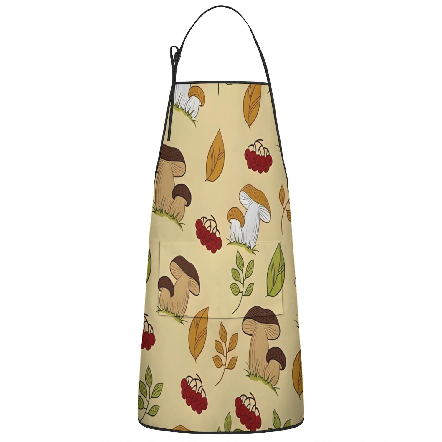 Colorful Mushroom Berry Leaf Beige Pattern Apron-Garden Aprons for ...