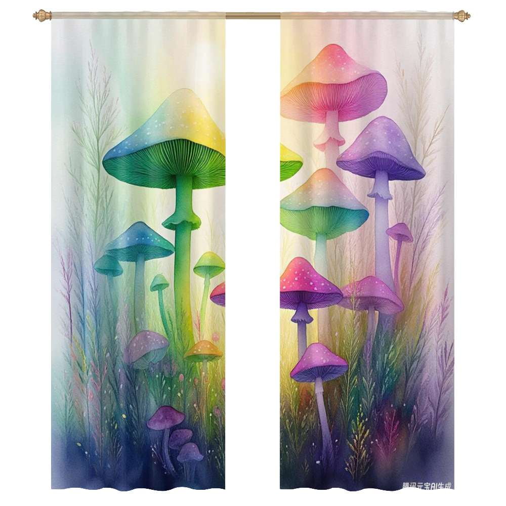 Colorful Mushroom Forest Tulle Curtains For Living Room Chiffon Sheer ...