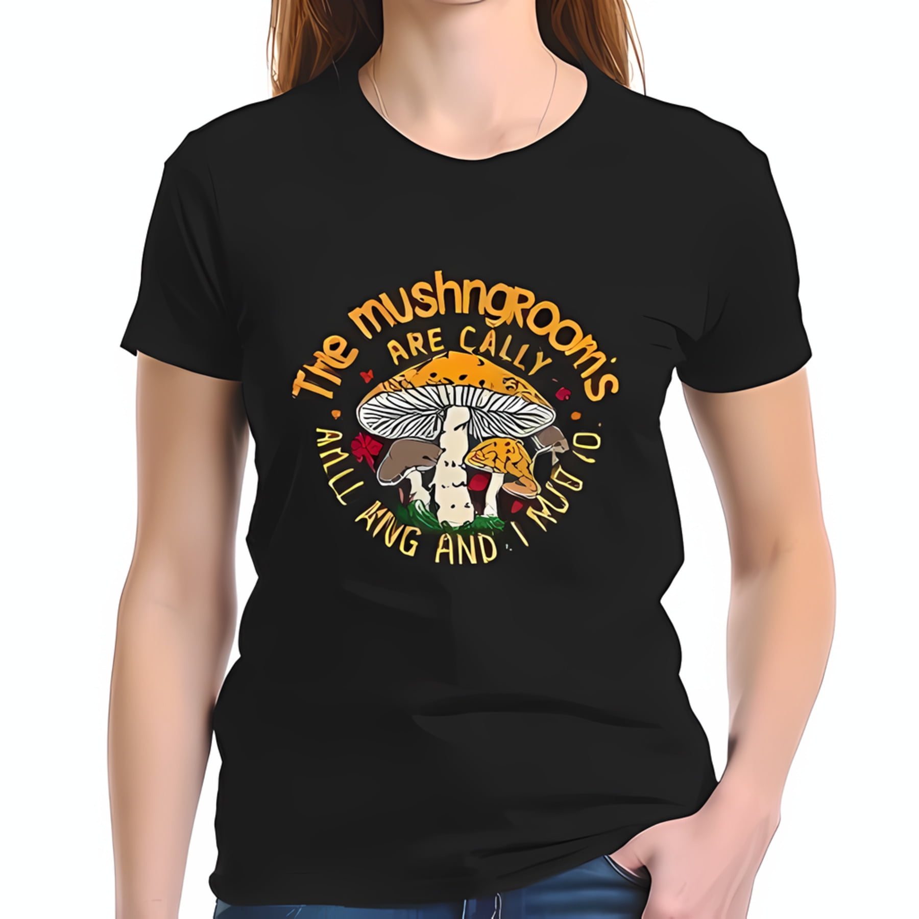 Colorful Mushroom Graphic Cotton Short Sleeve T-Shirt - " The Mushrooms ...