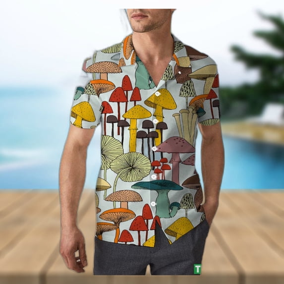 Colorful Mushroom Hippie Style Unisex 3D Hawaiian Shirt Signature Gift ...