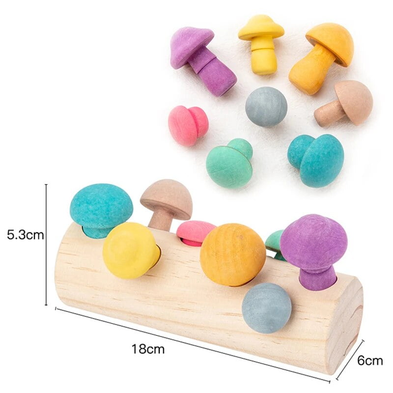 Colorful Mushroom Kids Montessori Wooden Toy Counting Pick Mushrooms ...