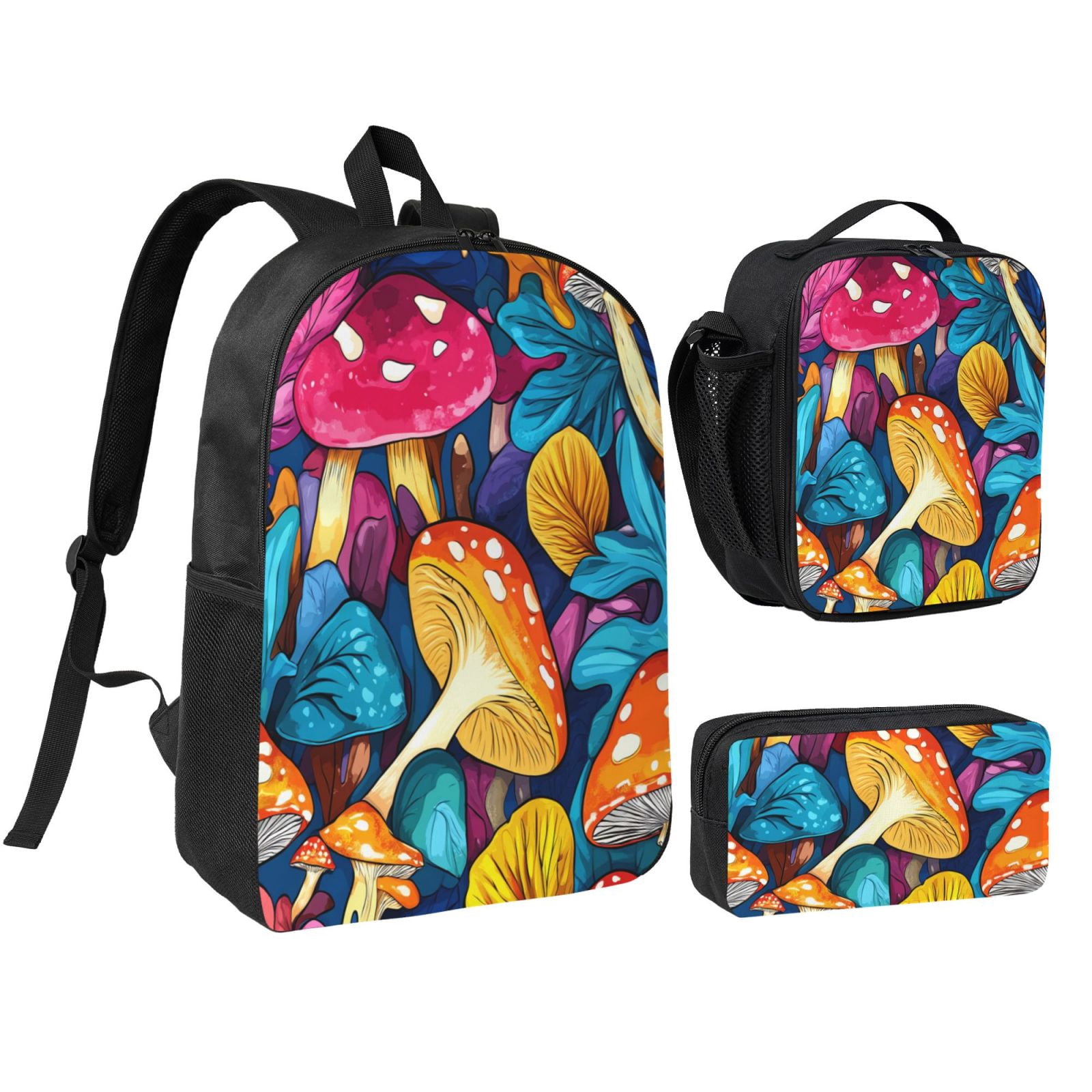 Colorful Mushroom Pattern Backpack 17 Inch Set with Lunch Bag and ...