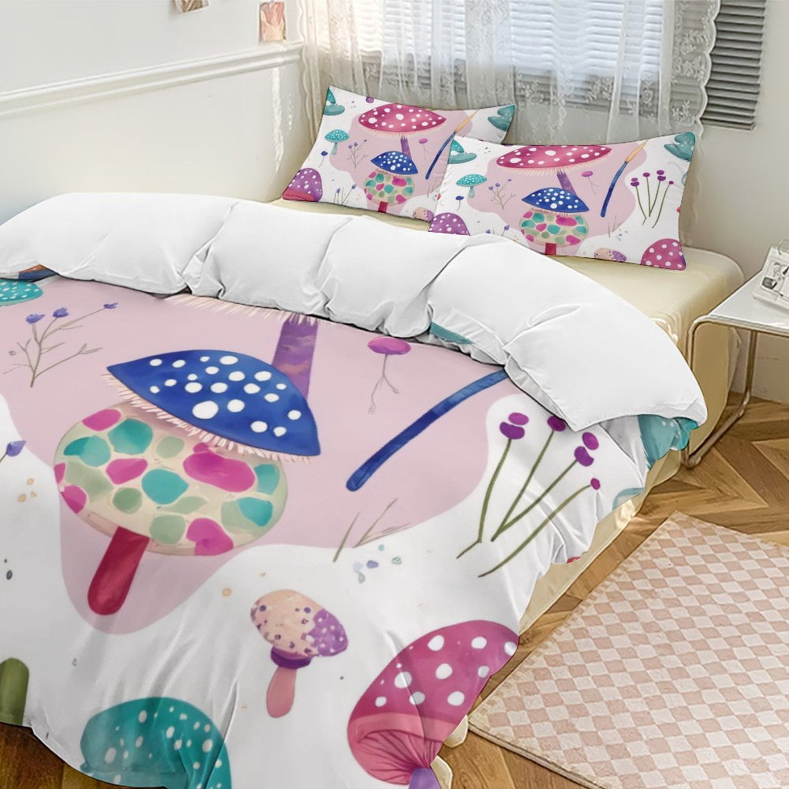 Colorful Mushroom Pattern Bedding Set Couple Bedclothes Pillowcase ...