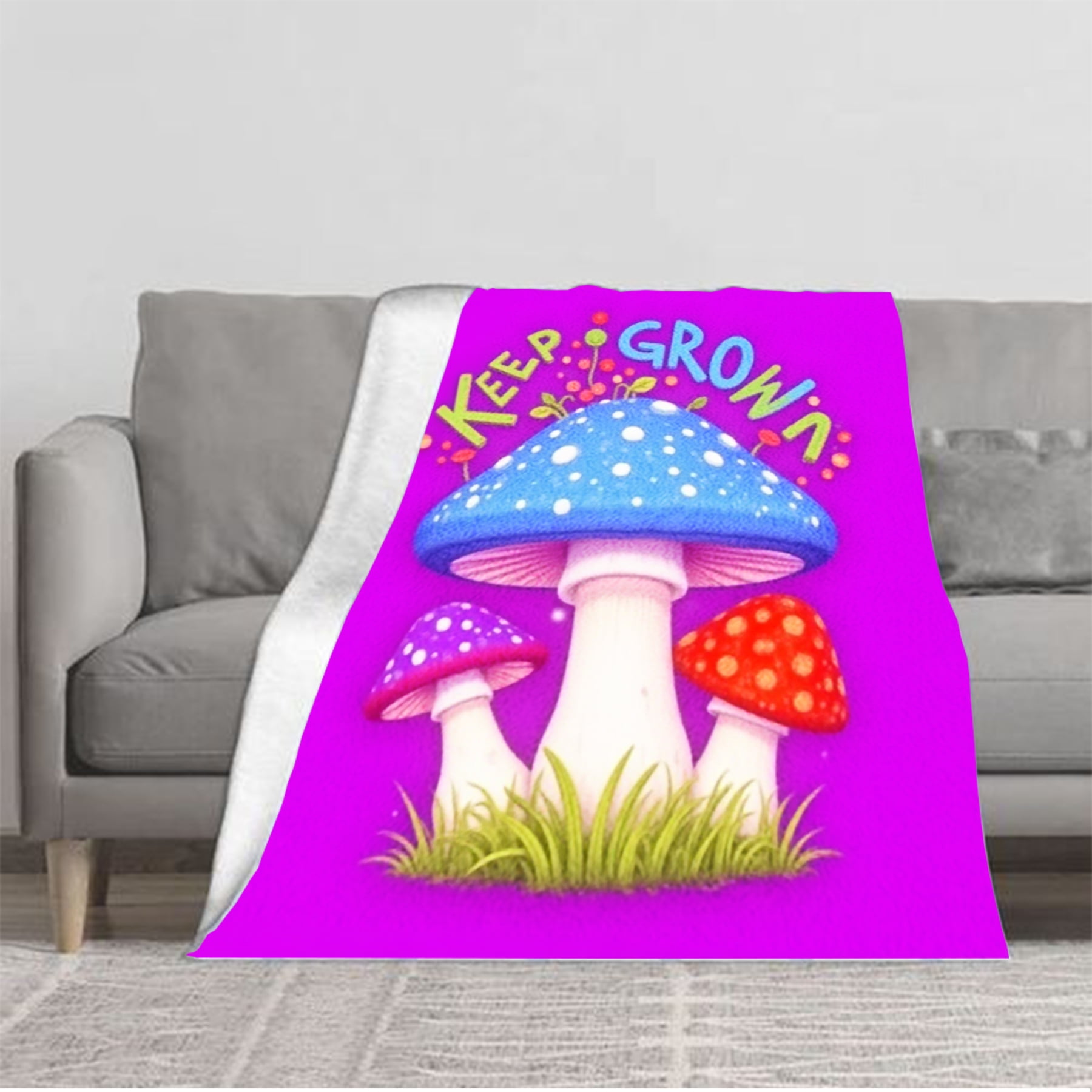 Colorful Mushroom Pattern Flannel Blanket - Soft Cozy and Warm for Sofa ...