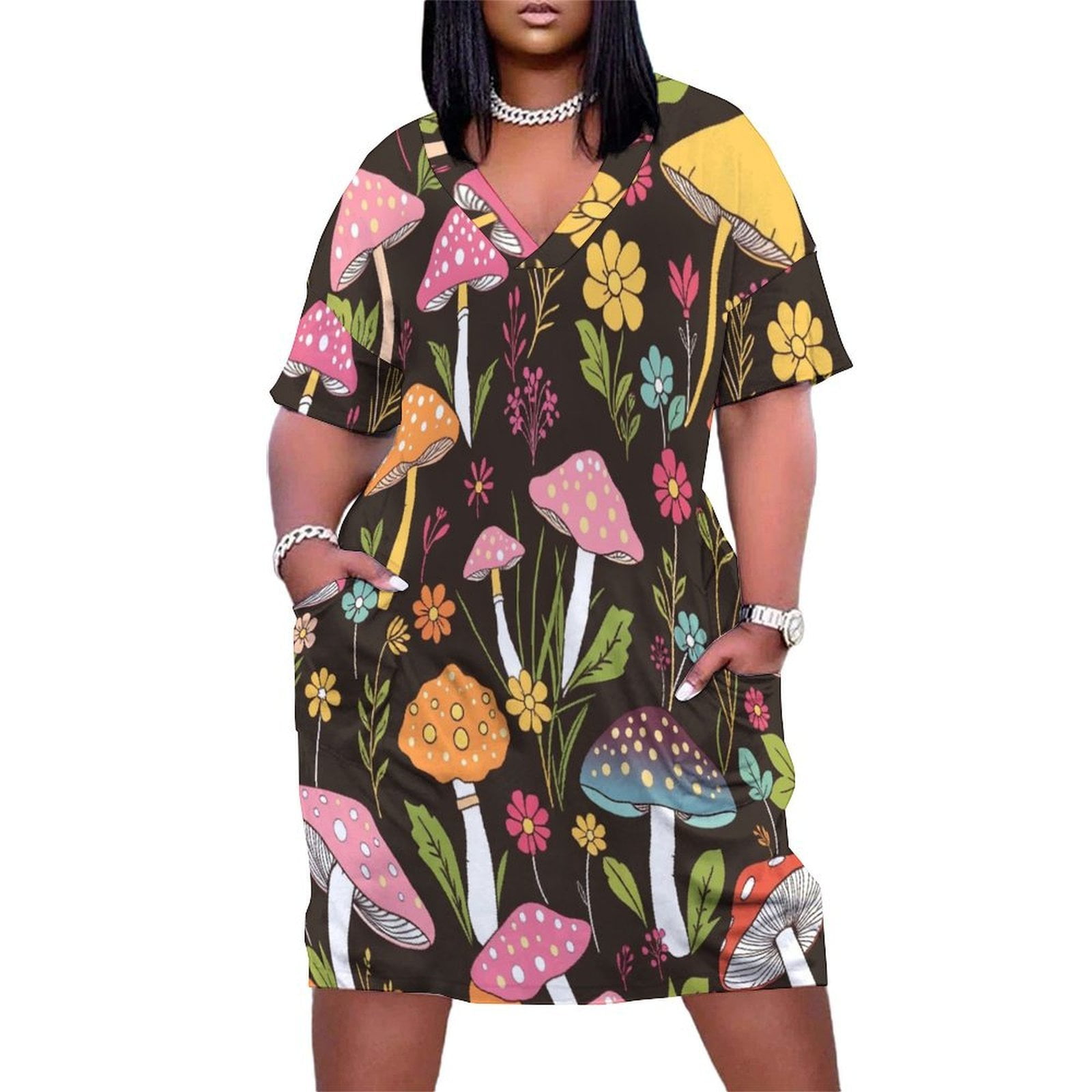 Colorful Mushroom Pattern Loose Pocket Dress Women"s Skirt Dresses Summer Long Dress Woman ...