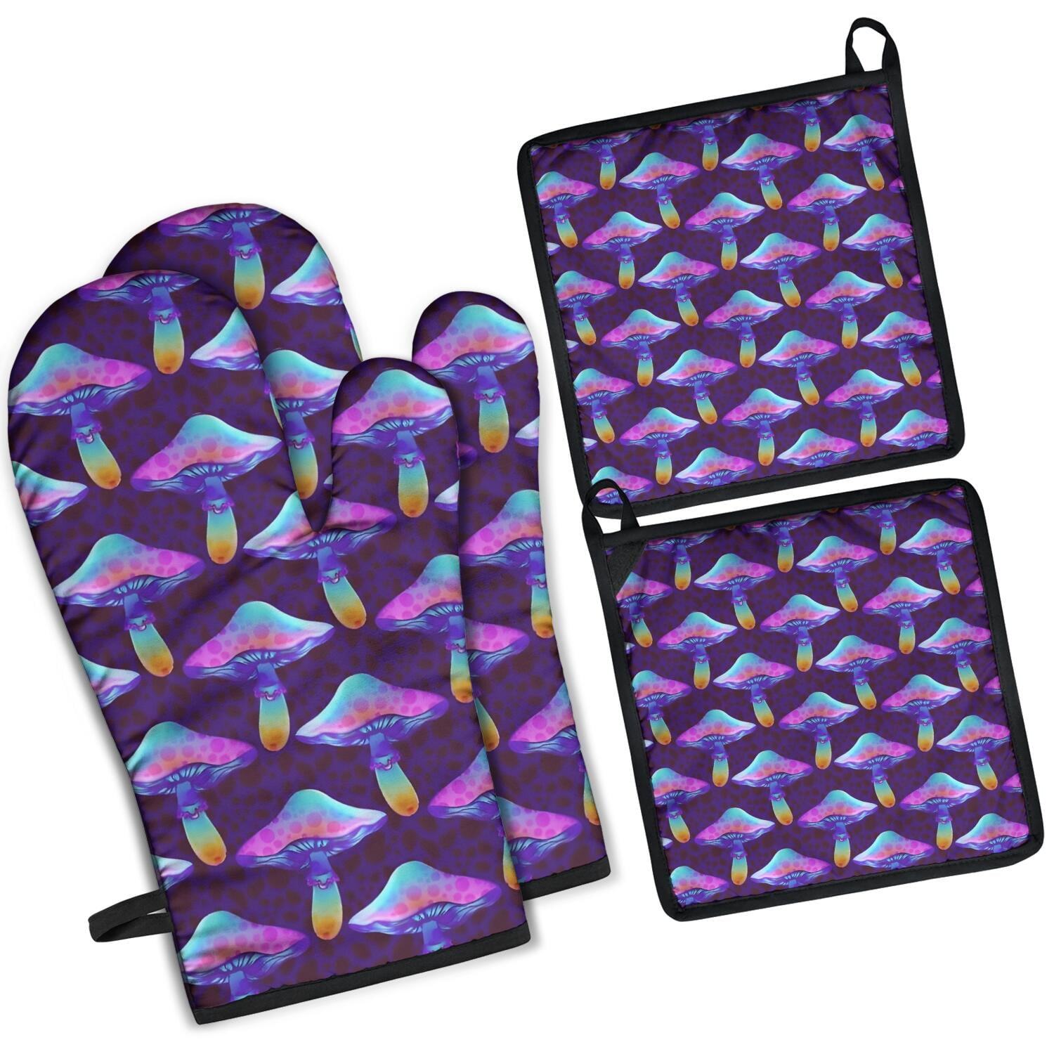 Colorful Mushroom Pattern Purple Pattern Kitchen Oven Mitt and Pot ...