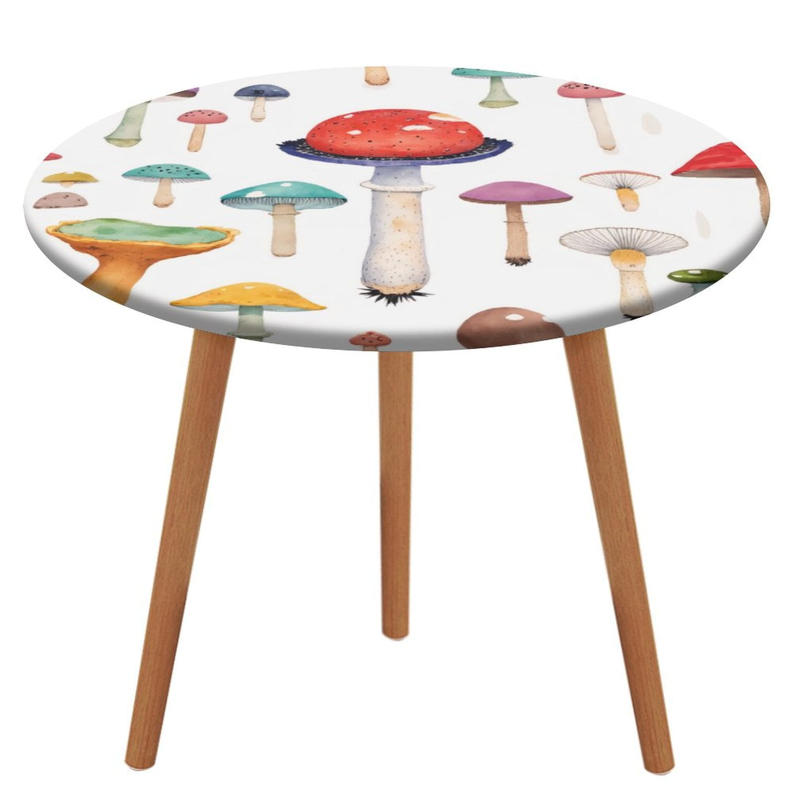 Colorful Mushroom Pattern Round Fitted Tablecloth Elastic Table Cover Waterproof Dining For