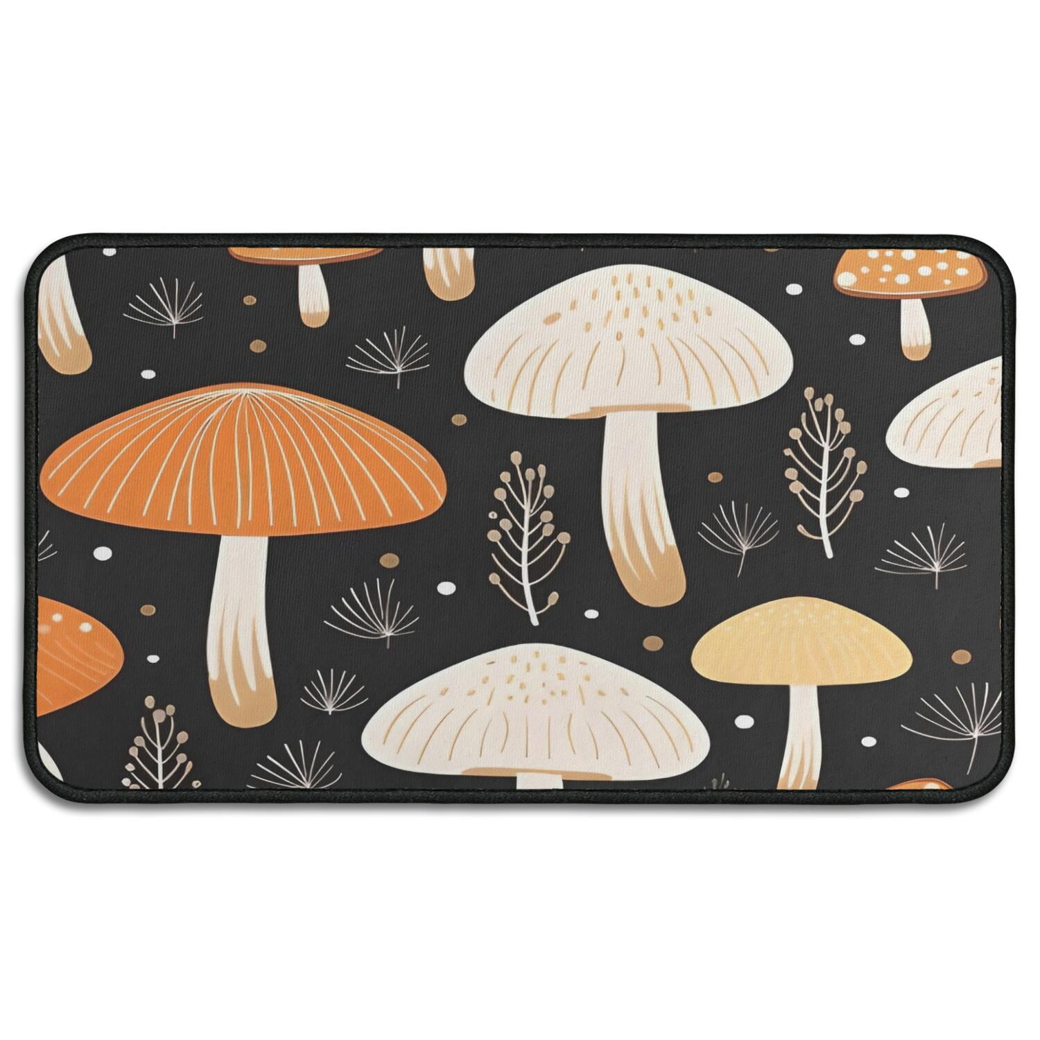 Colorful Mushroom Plant Black Pattern Door Rugs,Washable Non Slip Door ...