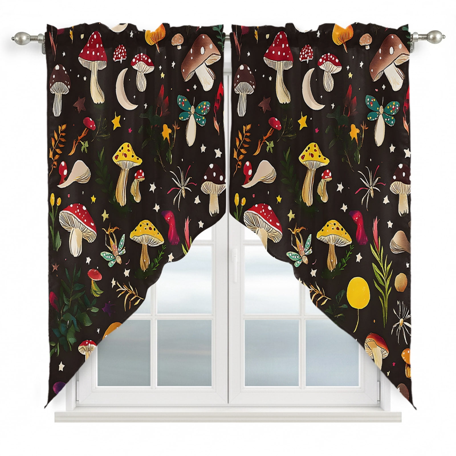 Colorful Mushroom Swag Curtain Valance for Window 2 Panels Plant ...