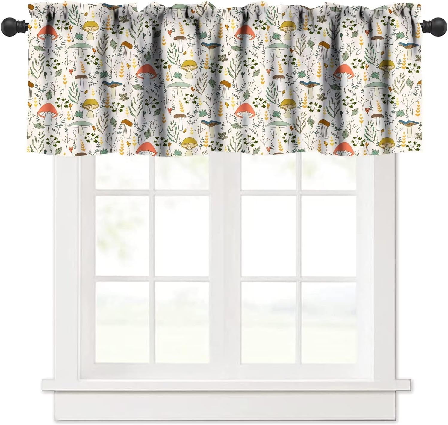 Colorful Mushroom Window Valance Nature Botanical Wild Floral Leaves ...