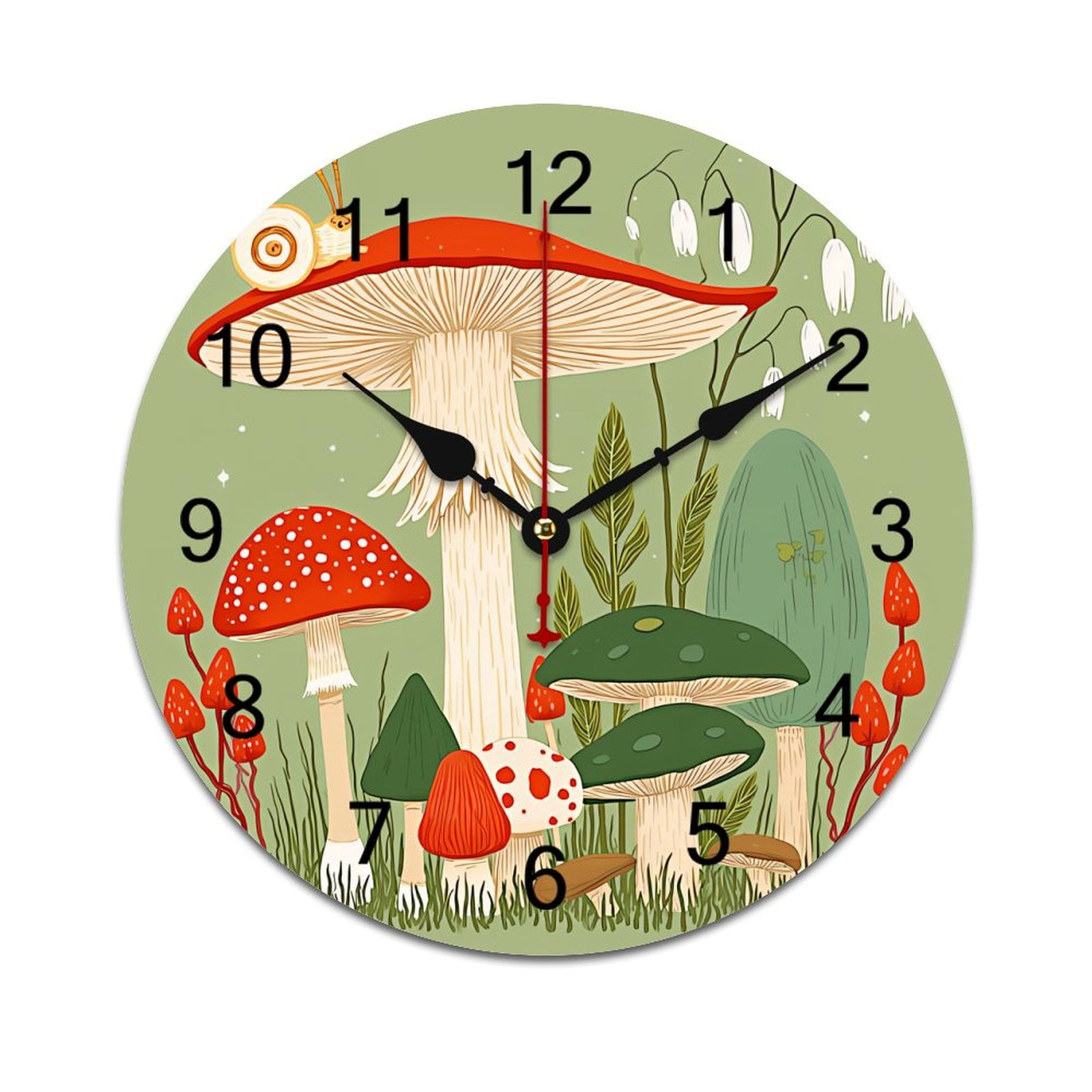 Colorful Mushrooms And Plants Bedroom Wall Clock Large Modern Kitchen ...