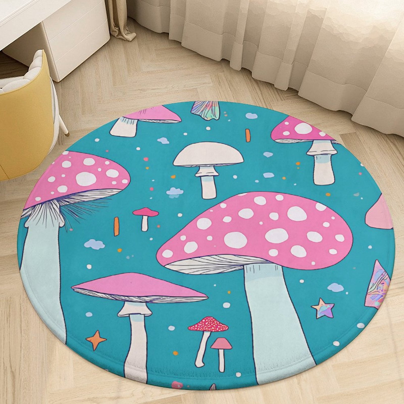 Colorful Mushrooms And Plants Round Area Rugs for Bedroom Living Room ...