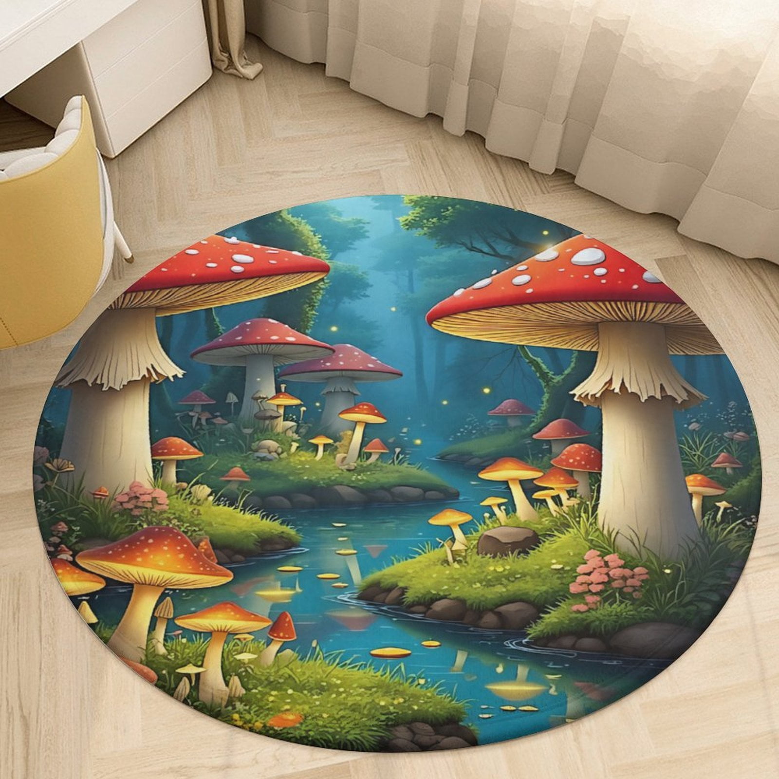Colorful Mushrooms Forest Round Area Rugs for Bedroom Living Room, 5FT ...