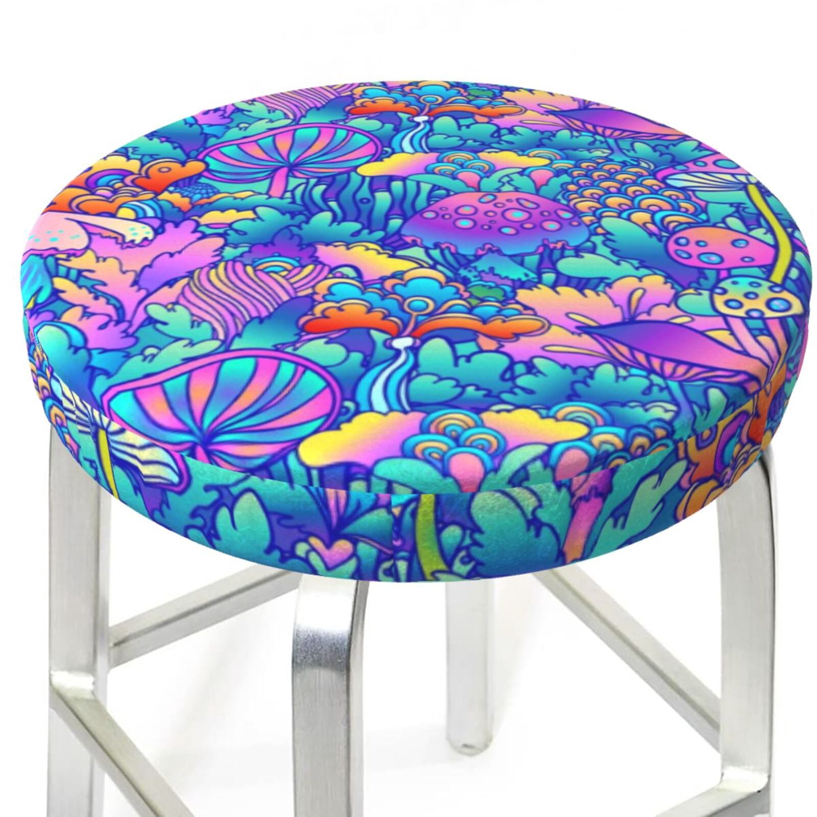 Colorful Mushrooms Round Bar Stool Seat Covers, Elastic Round Chair ...
