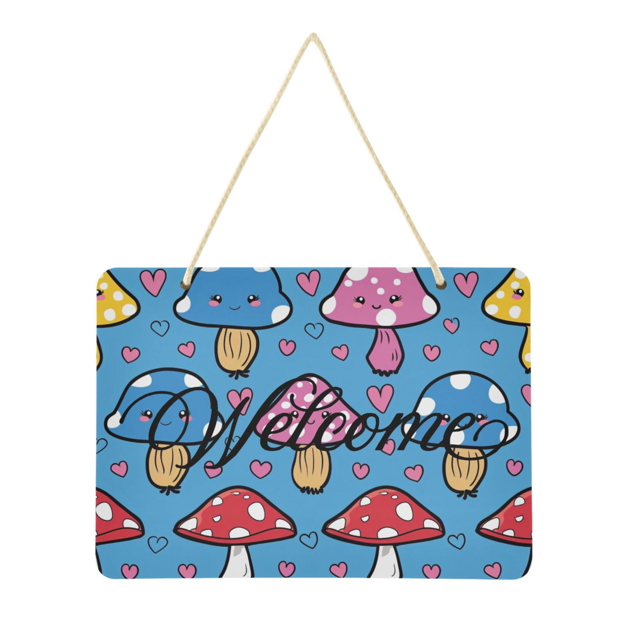 Colorful Mushrooms and Heart Welcome Sign Front Door PVC 14x10 inch ...