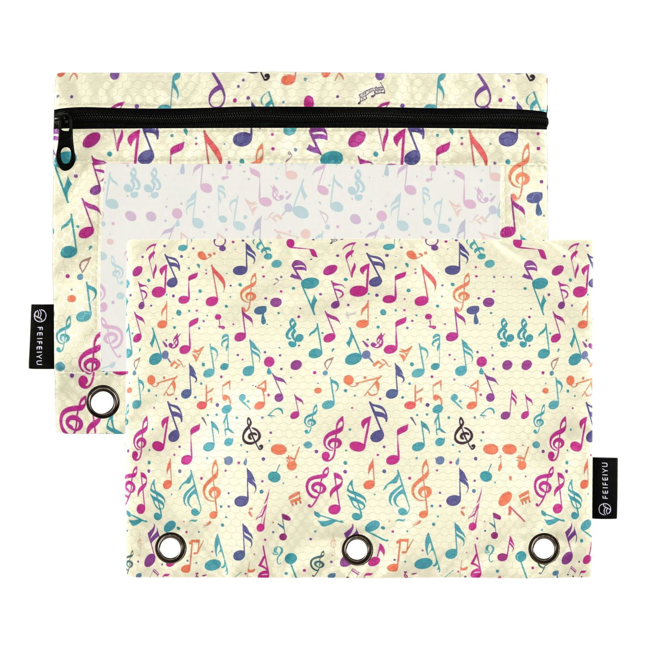 Colorful Music 2 Pack Pencil Pouch for 3 Ring Binder Smooth Zipper ...