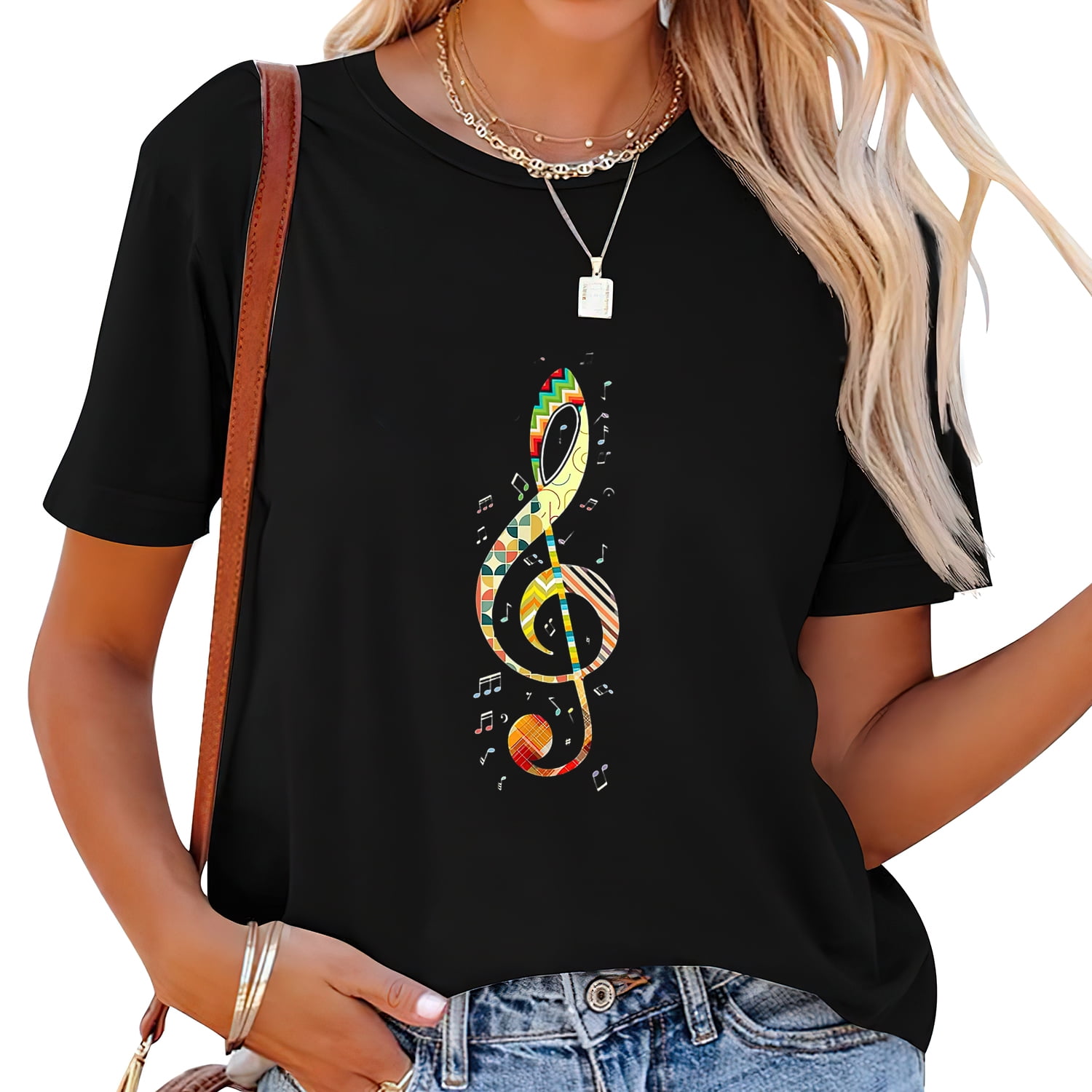 Colorful Music Clef Musical Notes Womens Short Sleeve Graphic Tee ...