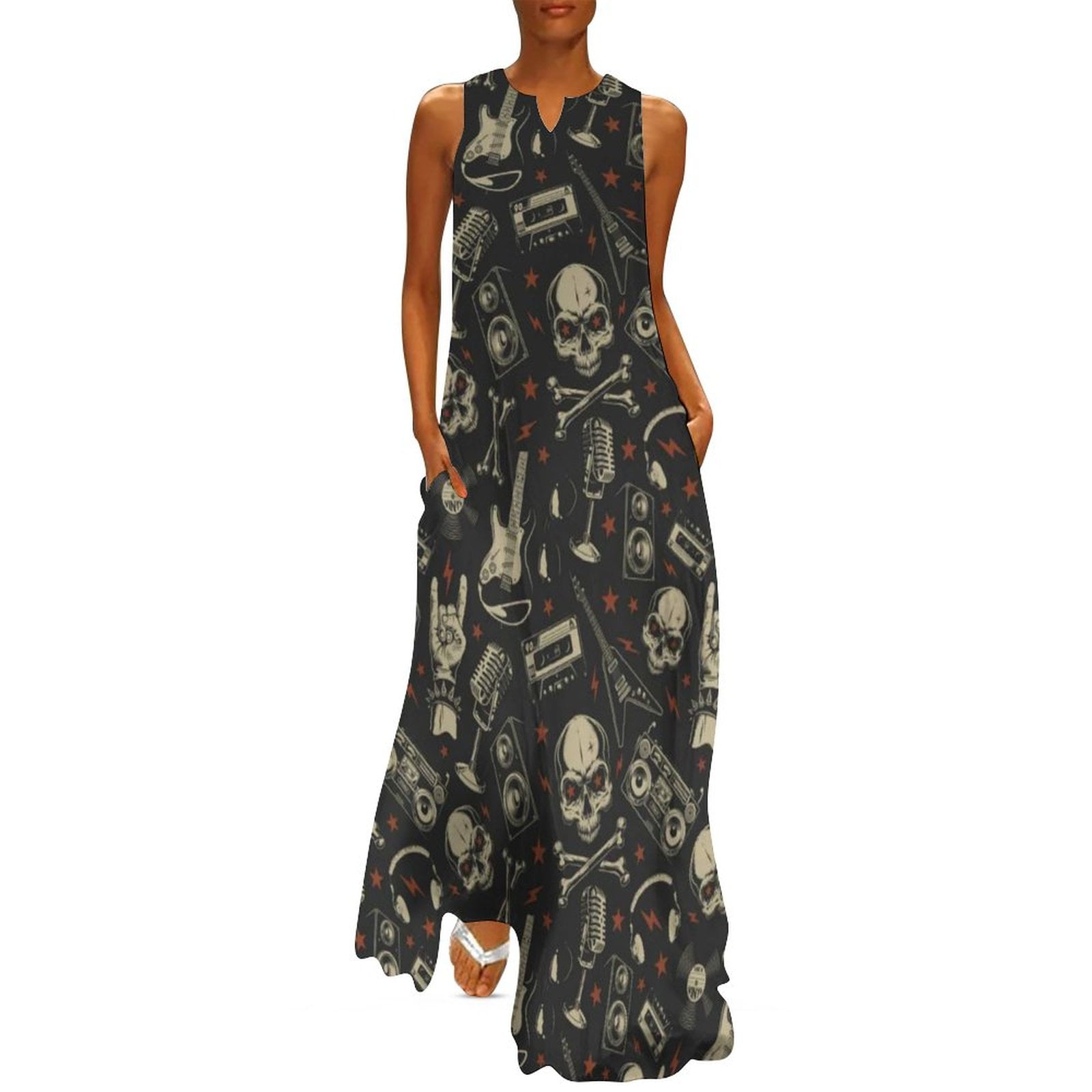 Colorful Music Dress Retro Vinyl Records Party Maxi Dress V Neck ...