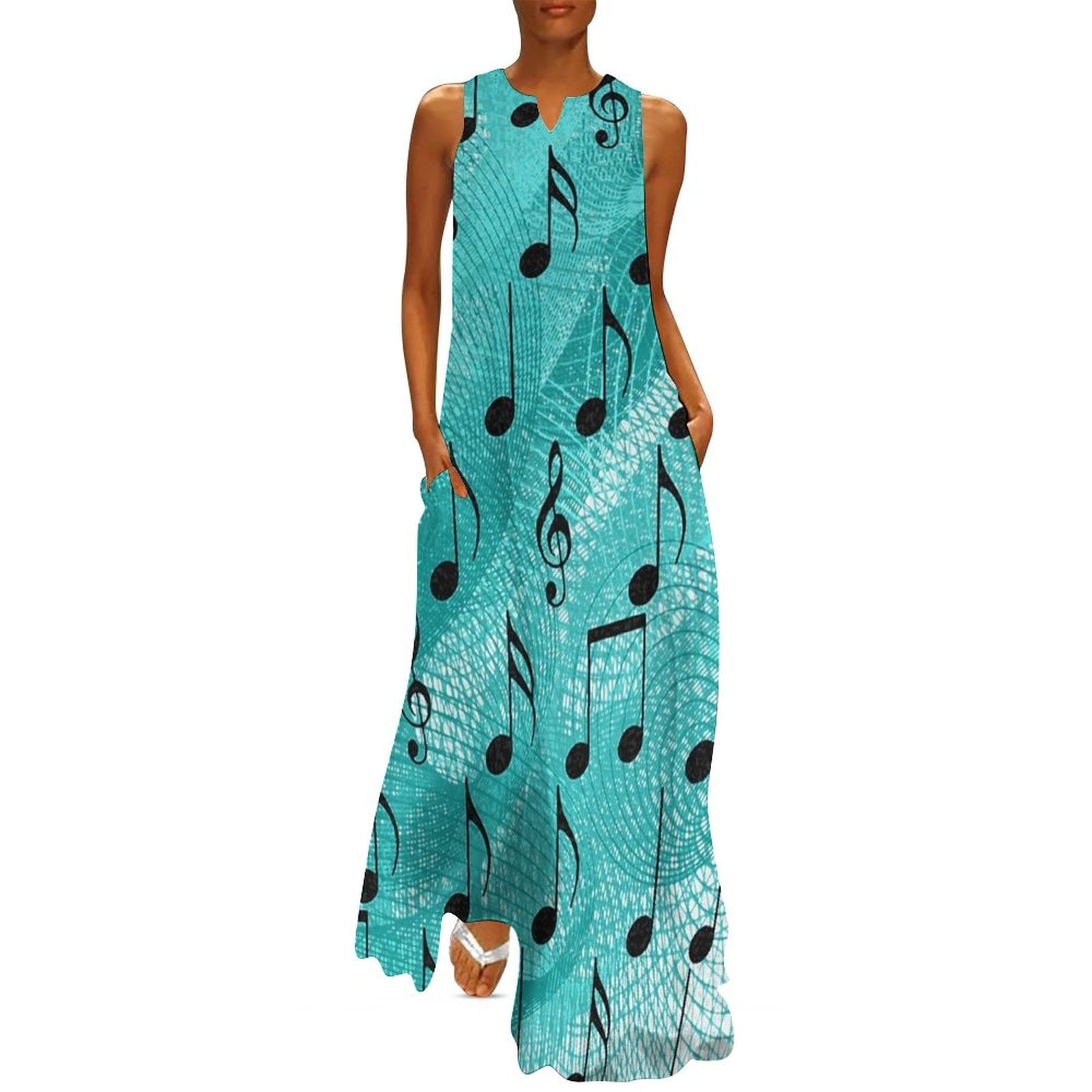 Colorful Music Dress Summer Eighth Notes Random Print Korean Fashion ...