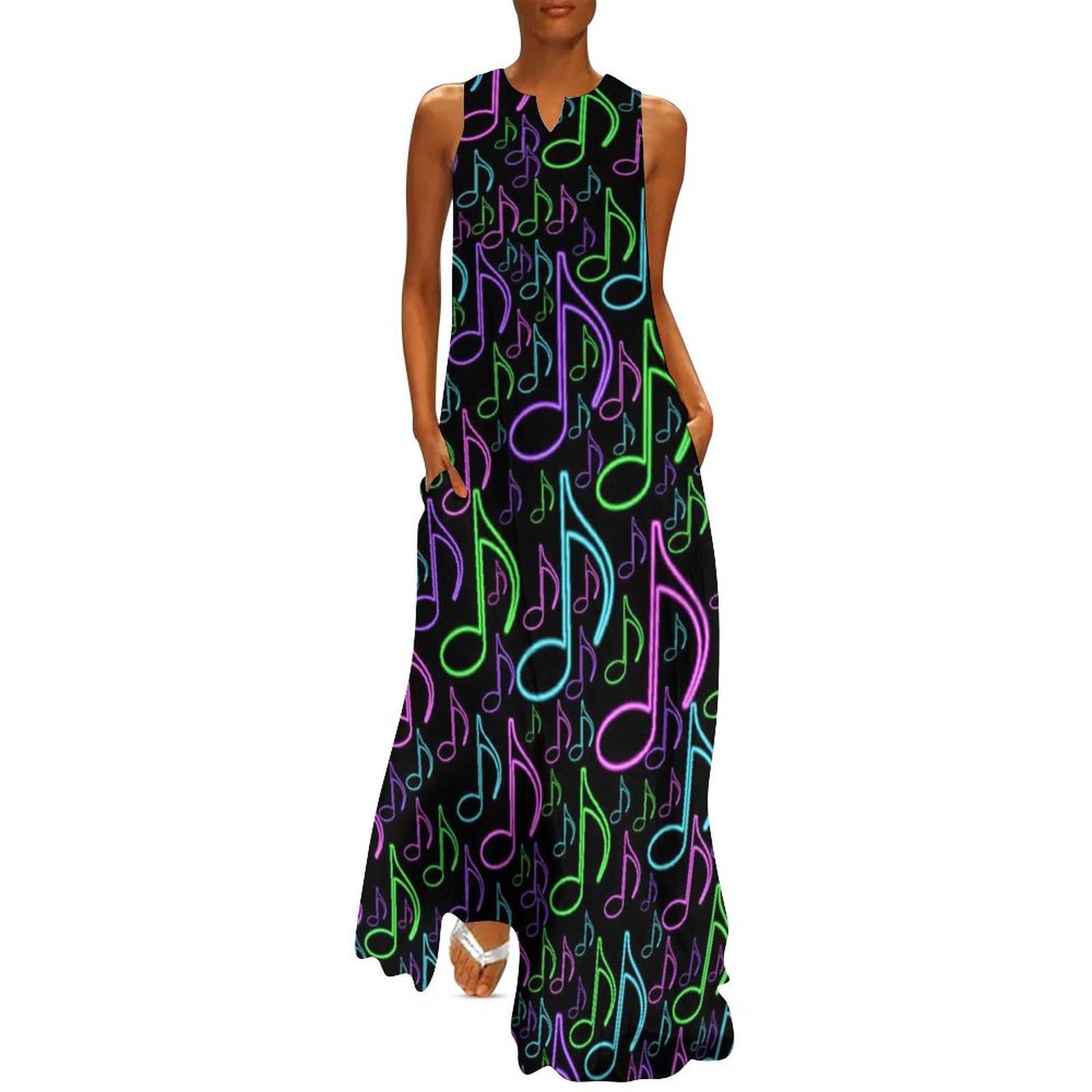 Colorful Music Dress Summer Eighth Notes Random Print Korean Fashion ...