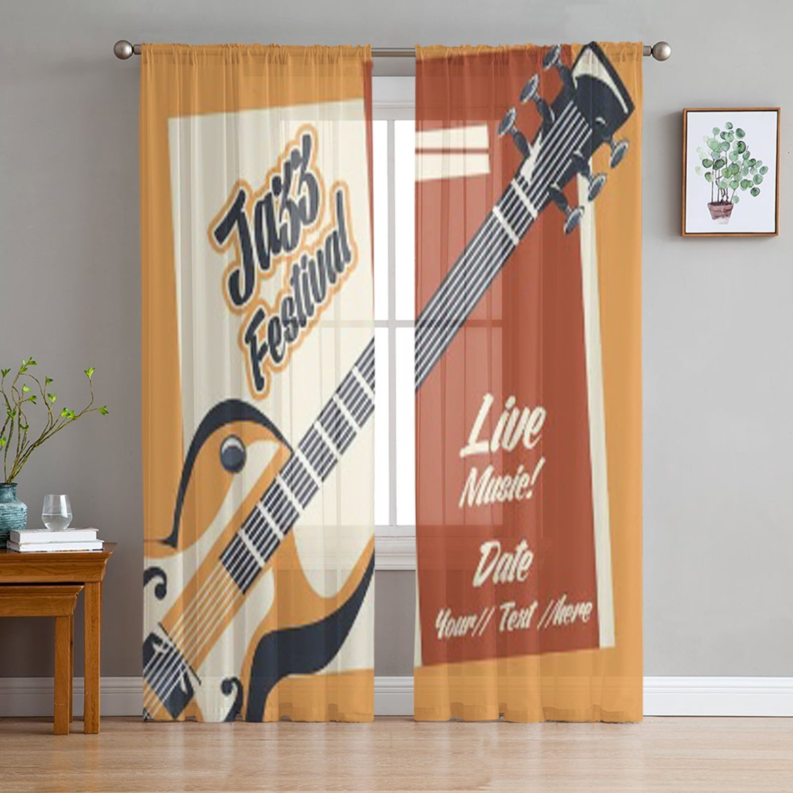 Colorful Music Guitar Sheer Curtains for Living Room Transparent Tulle ...