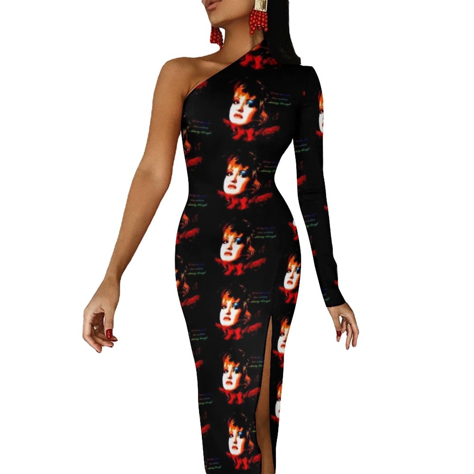 Colorful Music High Slit Bodycon Dress Women Pop Ukulele Art Night Club ...