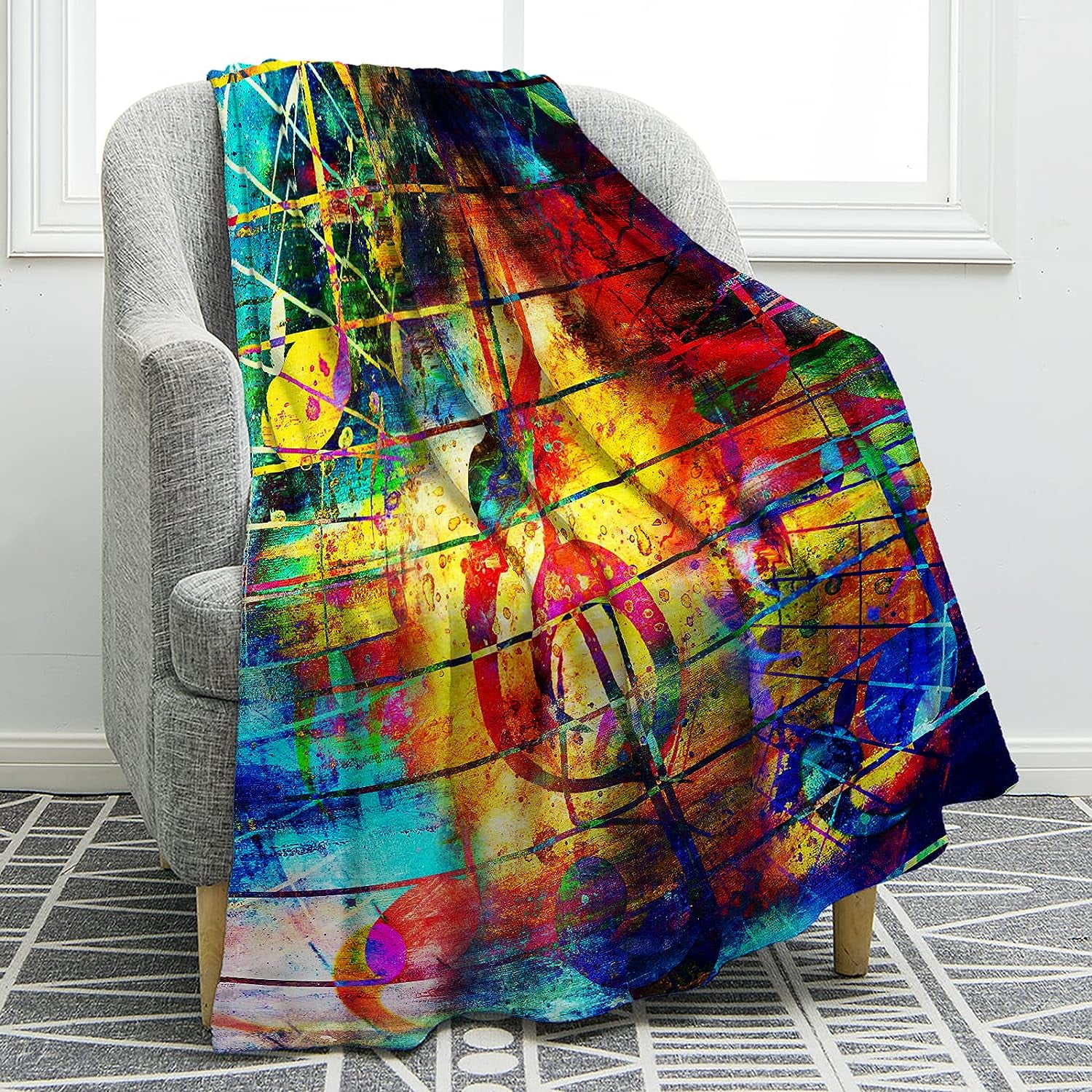 Colorful Music Note Blanket Print Throw Blanket Soft Comfortable for ...