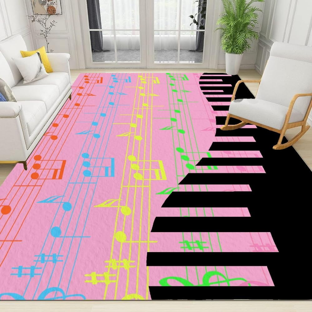 Colorful Music Note Symbol Pattern Area Rugs, Abstract Piano Key ...