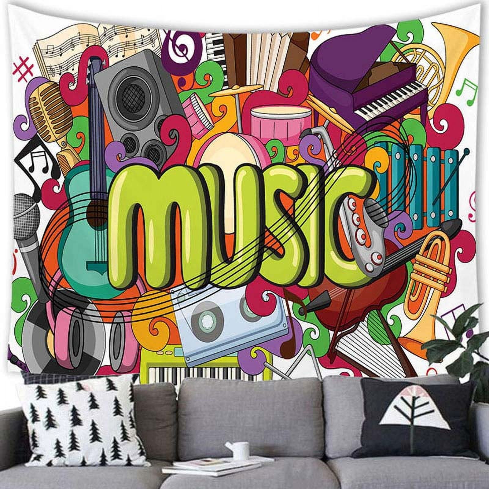 Colorful Music Note Tapestry r Party Home Music Room Bedroom ration ...