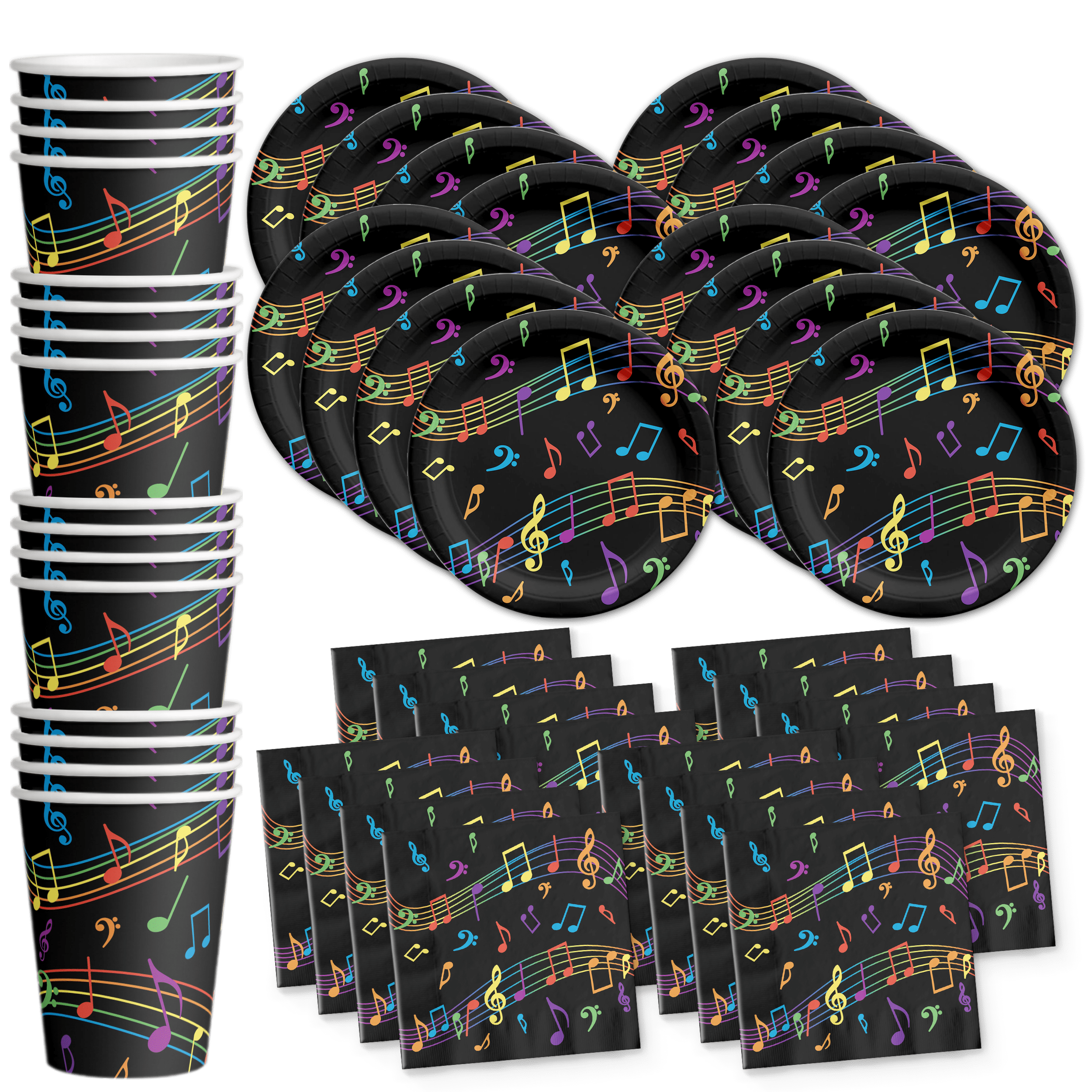 Colorful Music Notes Birthday Party Supplies Set Plates Napkins Cups ...