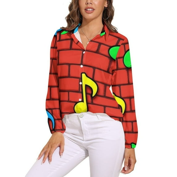 Colorful Music Notes Brick Wall(1) Vntage Casual Long Sleeve Shirt ...