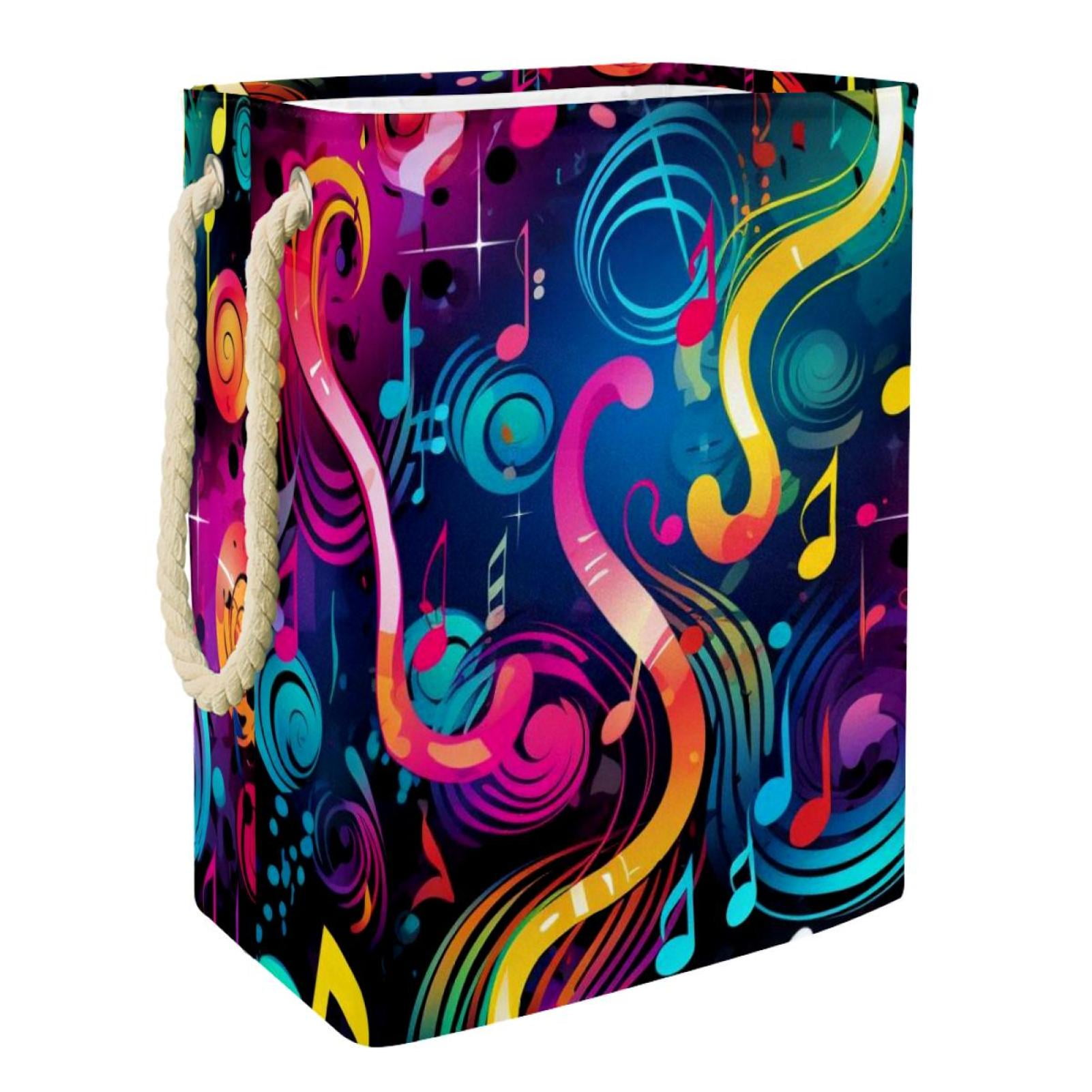 Colorful Music Notes Laundry Hamper, Collapsible Laundry Baskets Firm ...