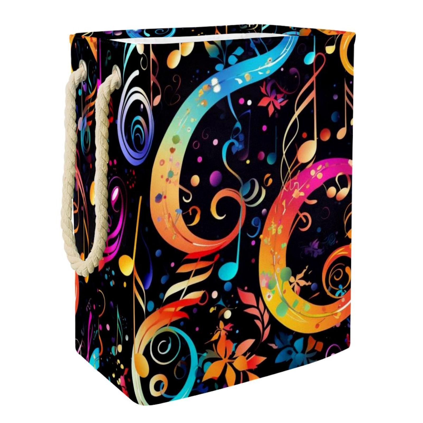 Colorful Music Notes Laundry Hamper, Collapsible Laundry Baskets Firm ...
