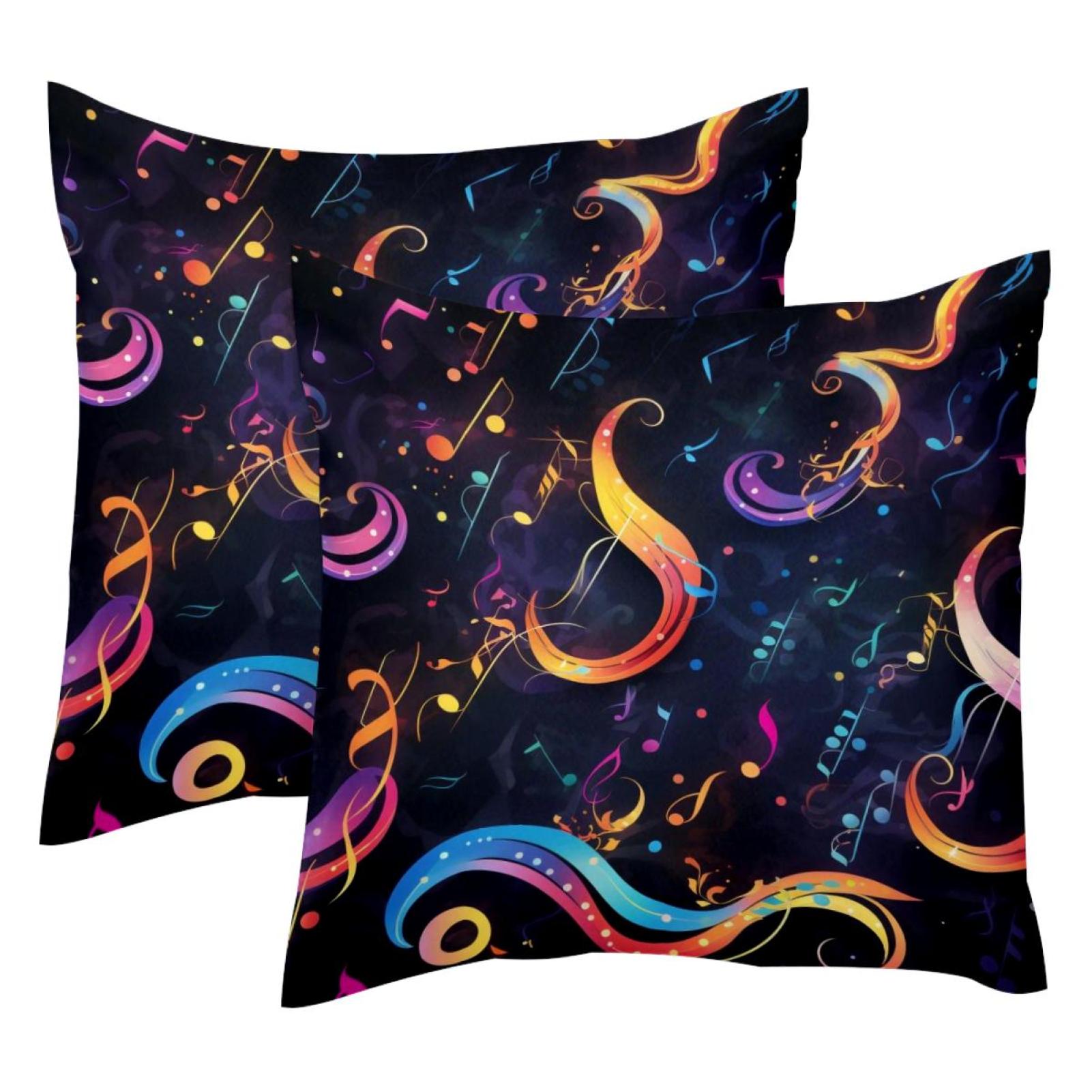 Colorful Music Notes Pack of 2 Pillow Covers 18x18 Inch, Farmhouse ...