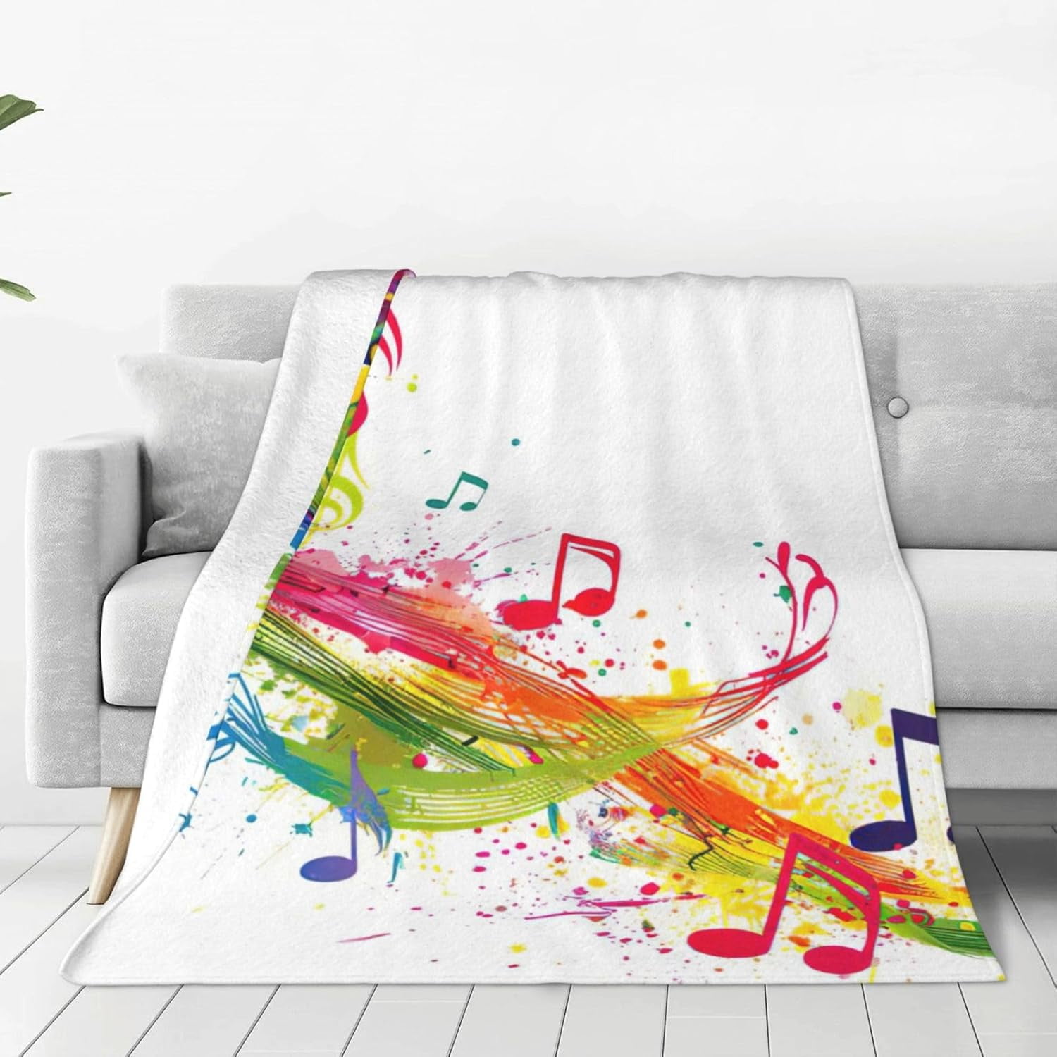 Colorful Music Notes Print Ultra Soft Micro Fleece Blanket Warm Cozy ...