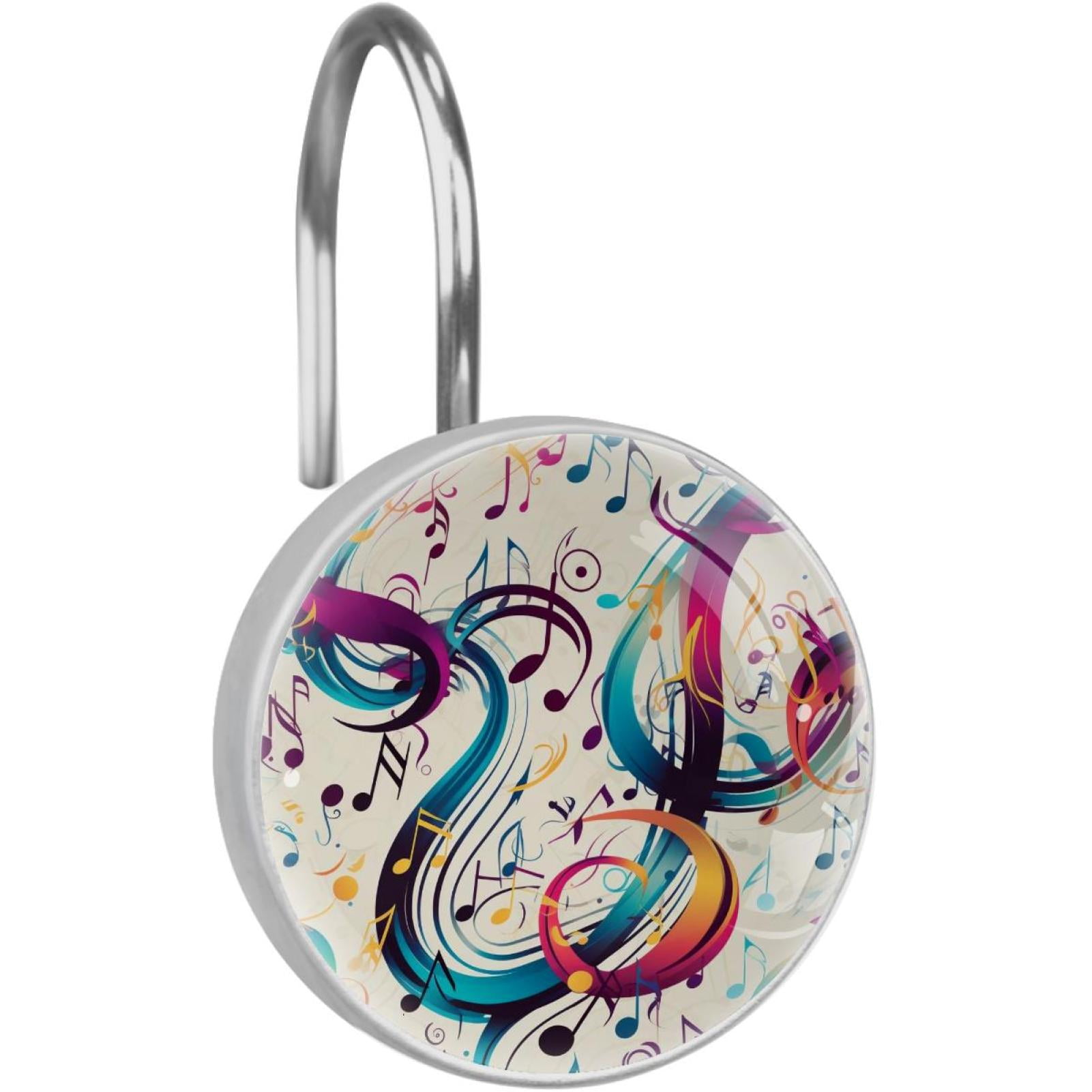 Colorful Music Notes Rolling Shower Curtain Hooks, Clear Crystal Glass ...
